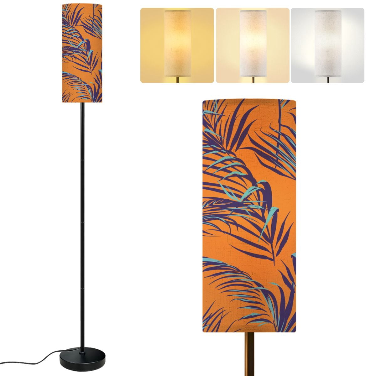Modern Standing Floor Lamp fashion fabric texture blue palm leaves ...