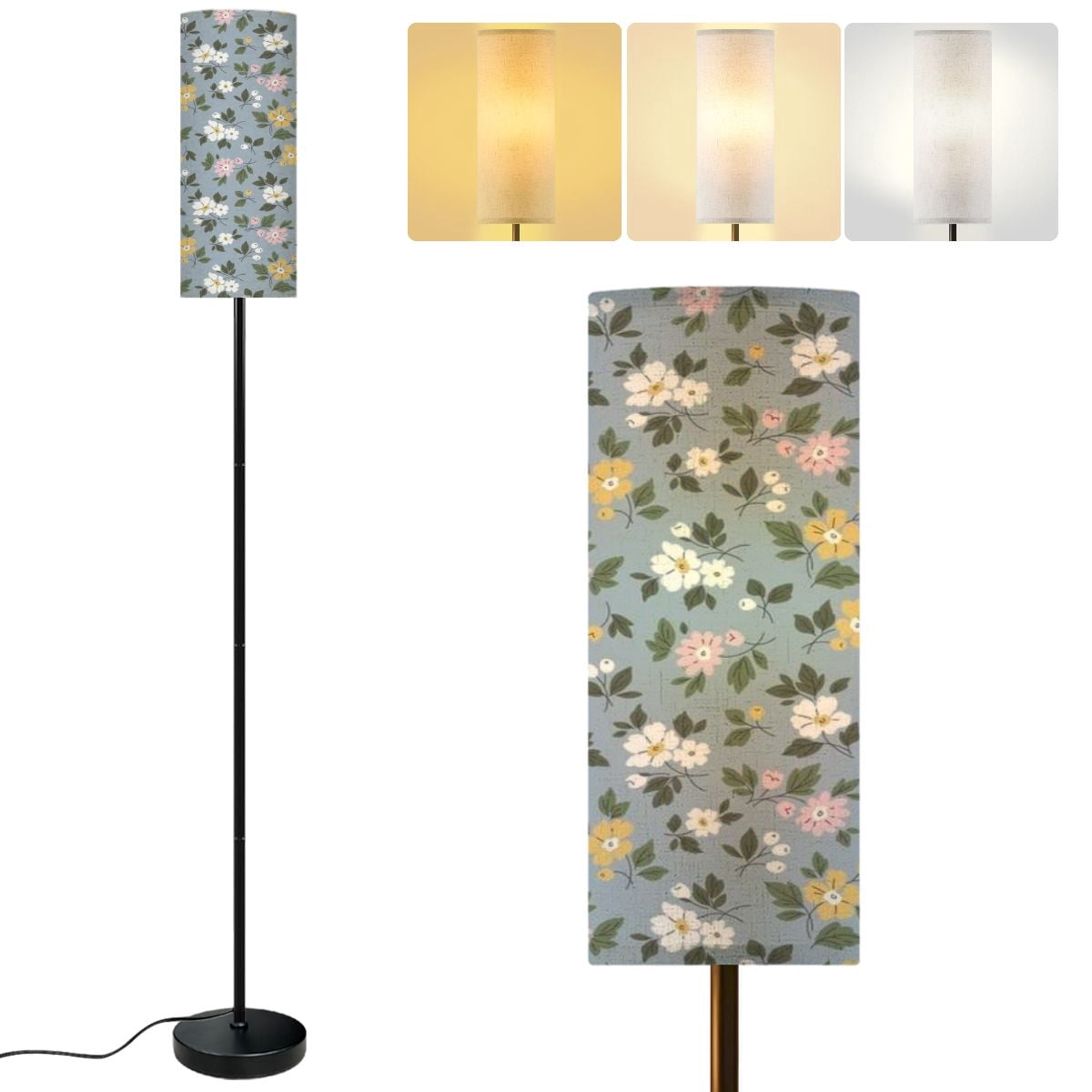 Modern Standing Floor Lamp floral pattern small hand draw flowers style ...