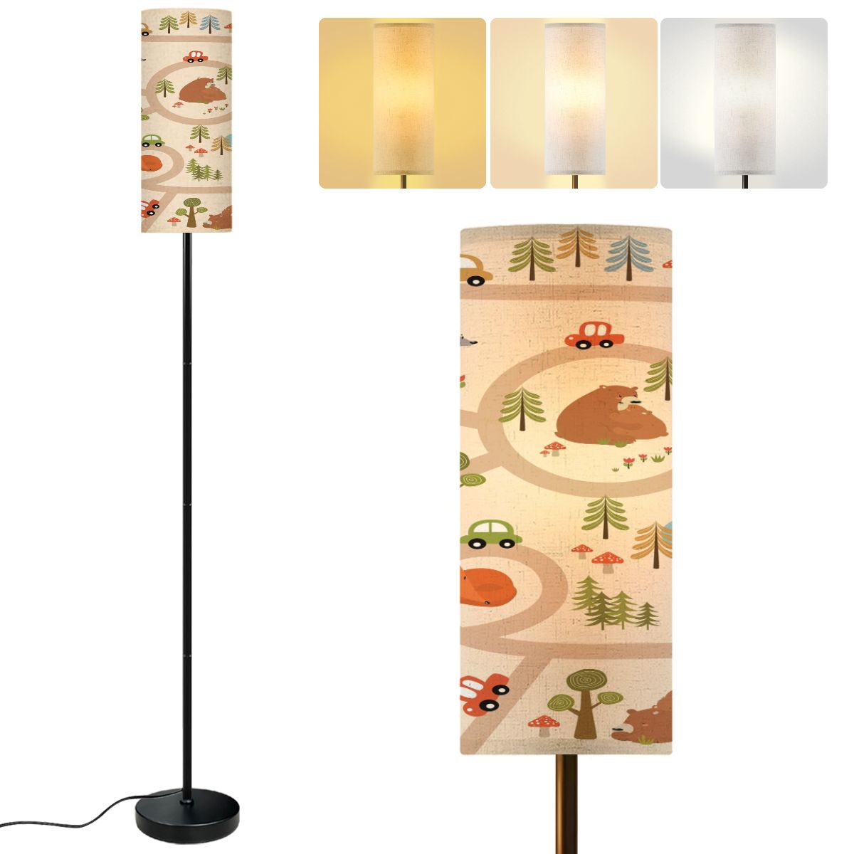 Modern Standing Floor Lamp forest maze animals road houses Cartoon ...