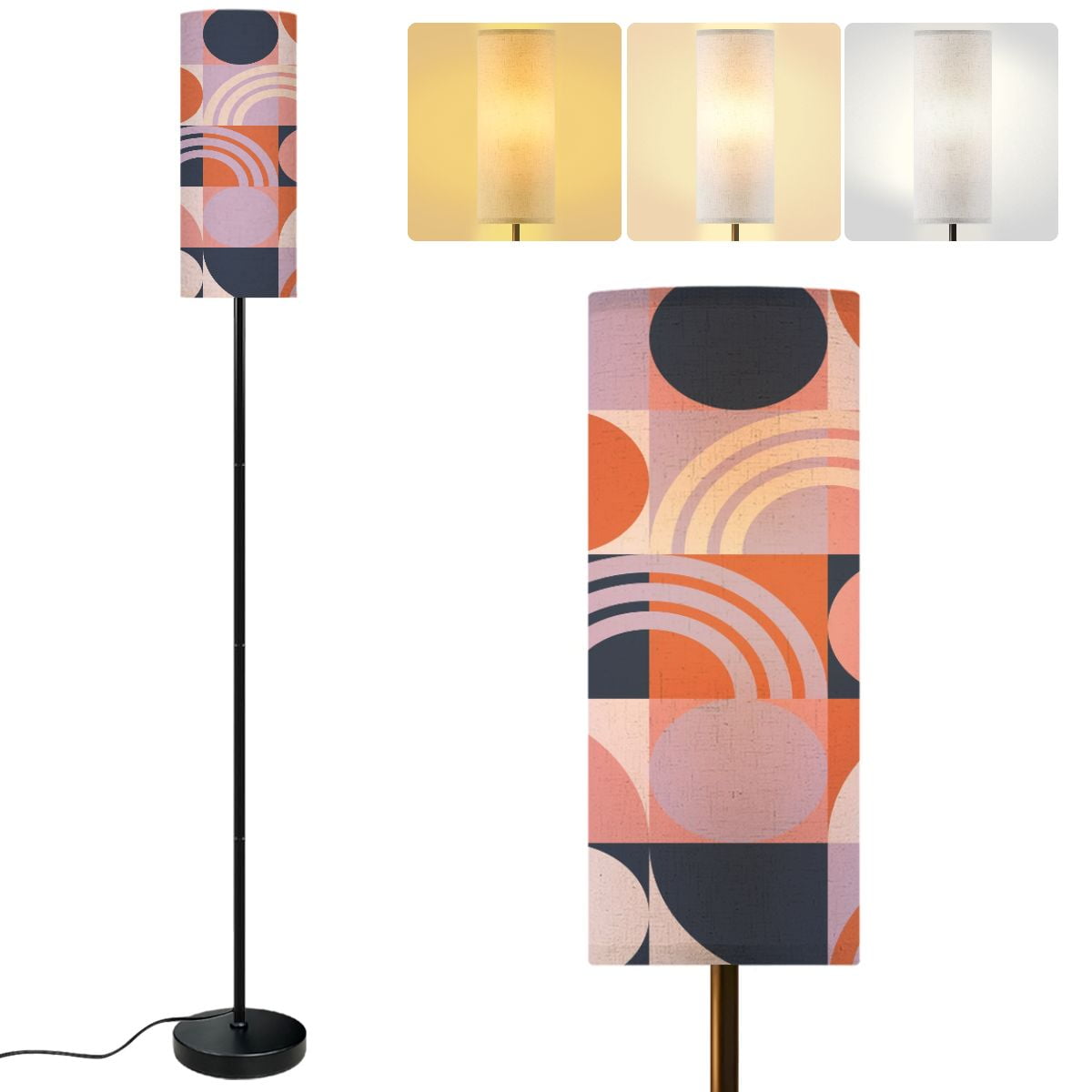 Modern Standing Floor Lamp geometric shapes pattern circles stripes mid ...