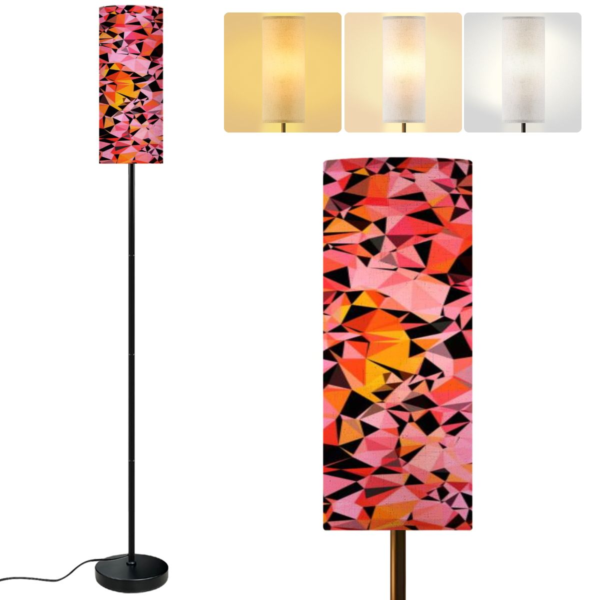 Modern Standing Floor Lamp geometric triangle pattern abstract pink ...
