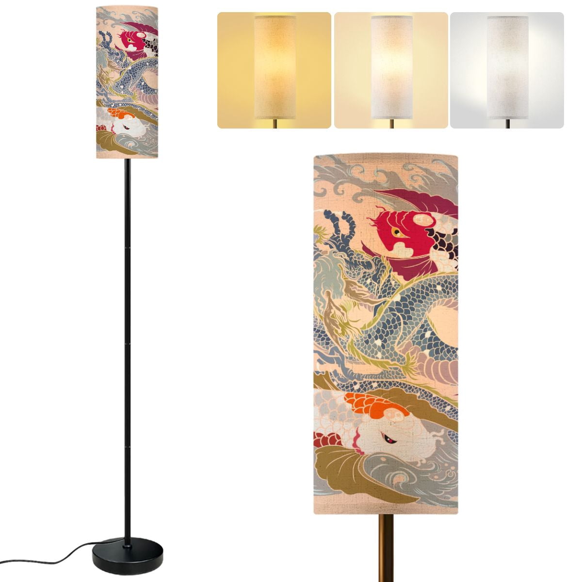 Modern Standing Floor Lamp infinity Dragon Yin Yand carp fish tattoo ...