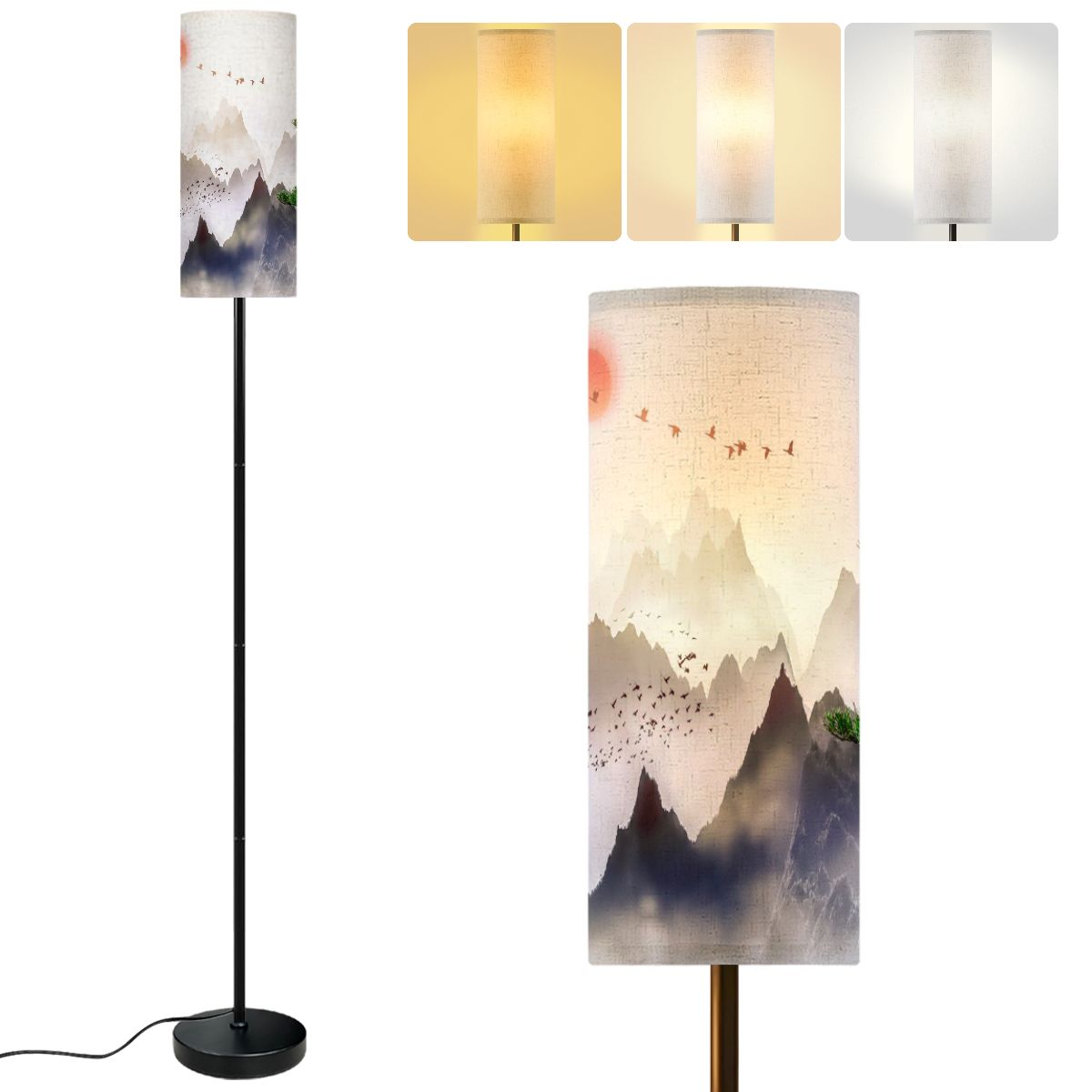 Modern Standing Floor Lamp landscape painting pine trees distant ...