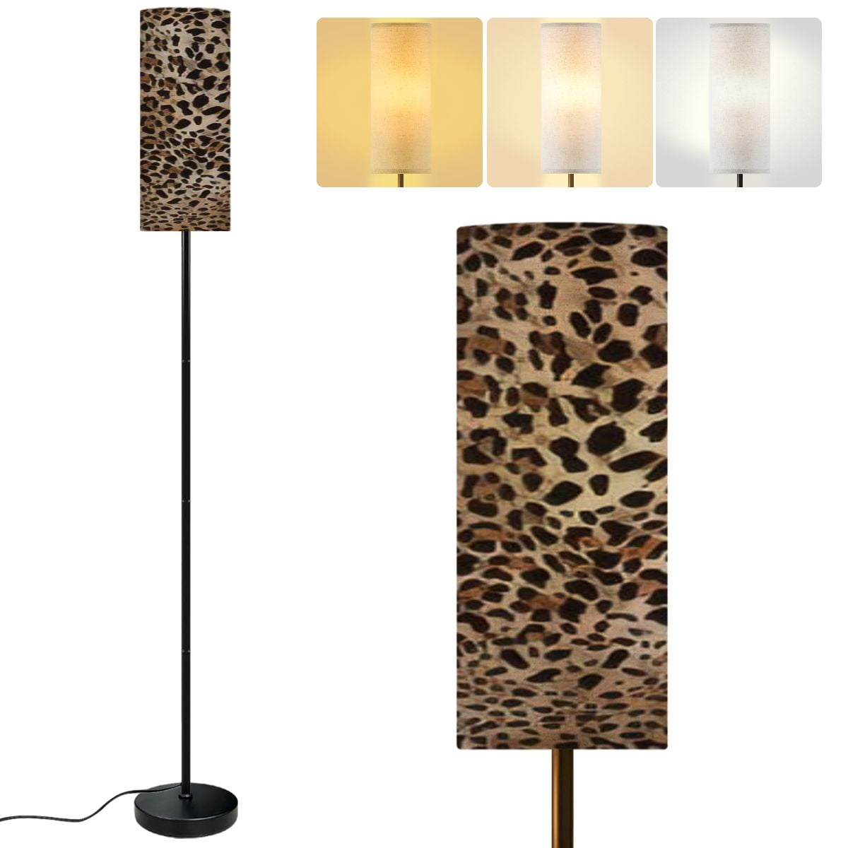 Modern Standing Floor Lamp leopard skin pattern leopard skin brown fur ...