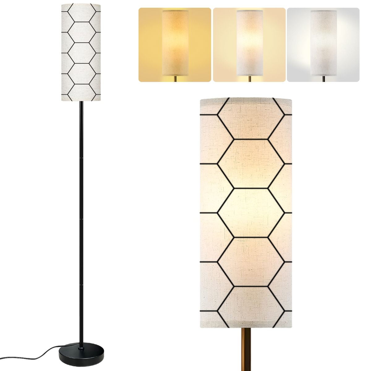 Modern Standing Floor Lamp modern seamless geometry hexagon black white ...