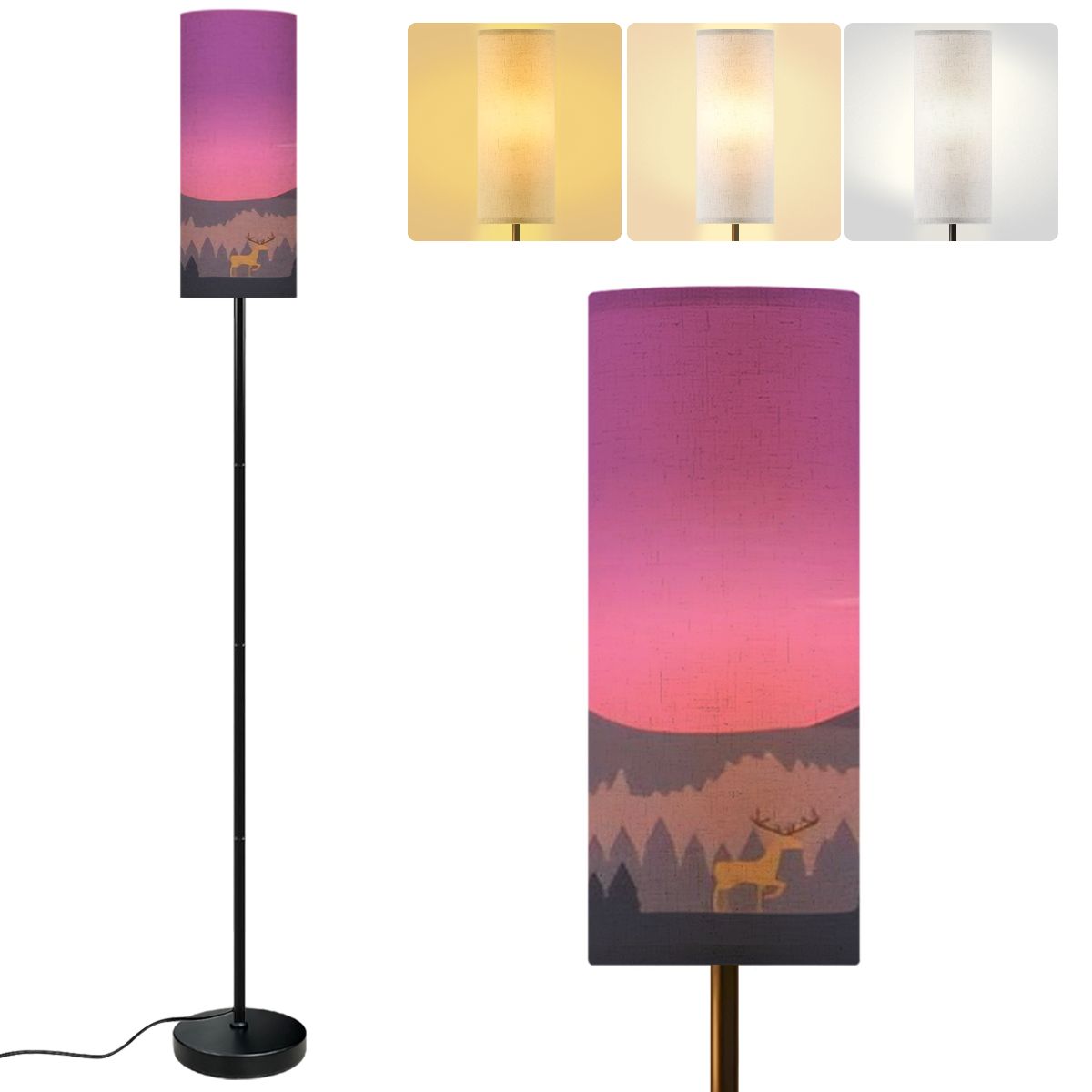 Modern Standing Floor Lamp nature scene deer sunset sunrise forest ...