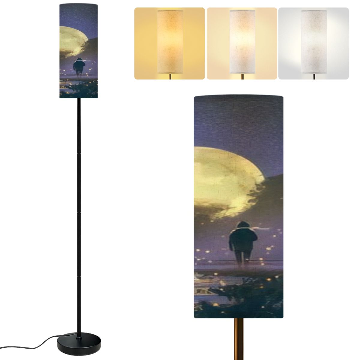 Modern Standing Floor Lamp night scenery man standing swamp fireflies ...
