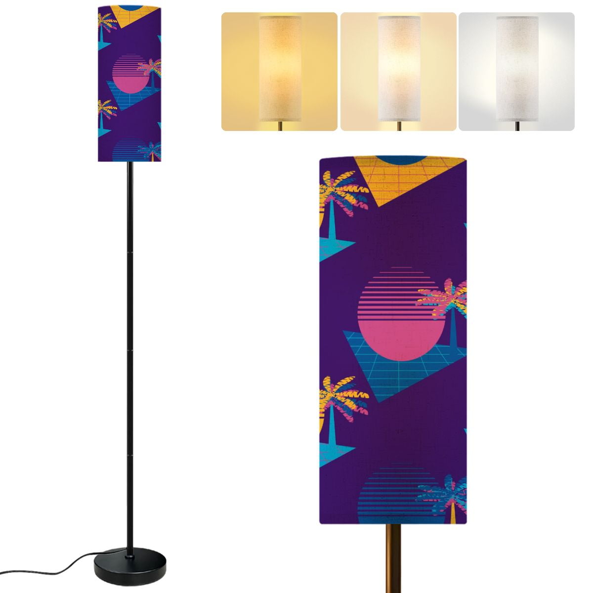 Modern Standing Floor Lamp palm tree sun seamless Synthwave retro 1980s ...