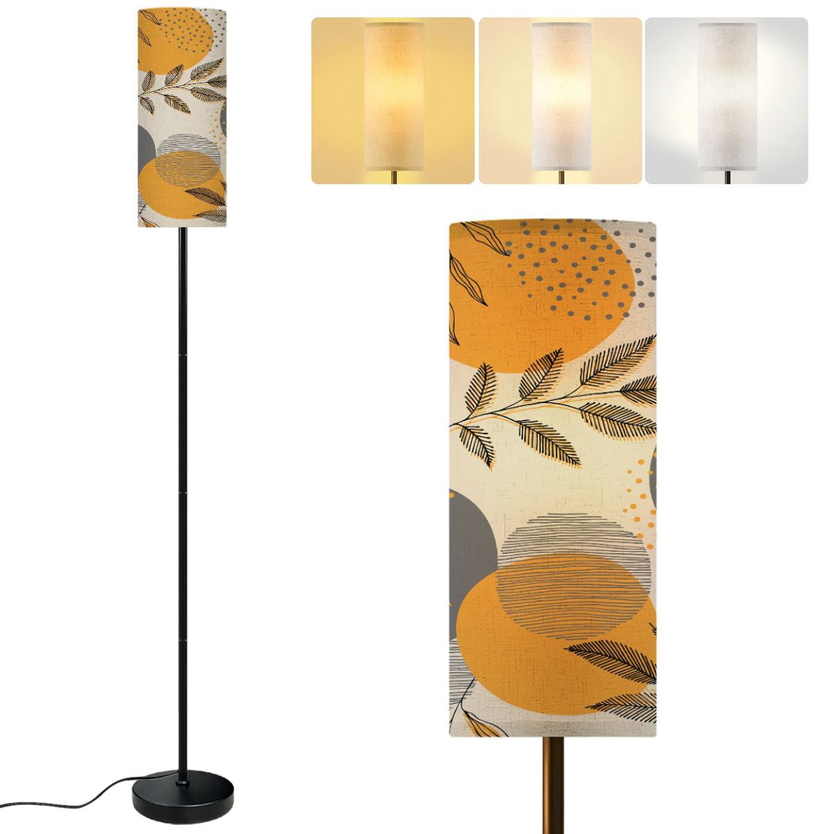 Modern Standing Floor Lamp pattern leaves stripes dots Scandinavian ...