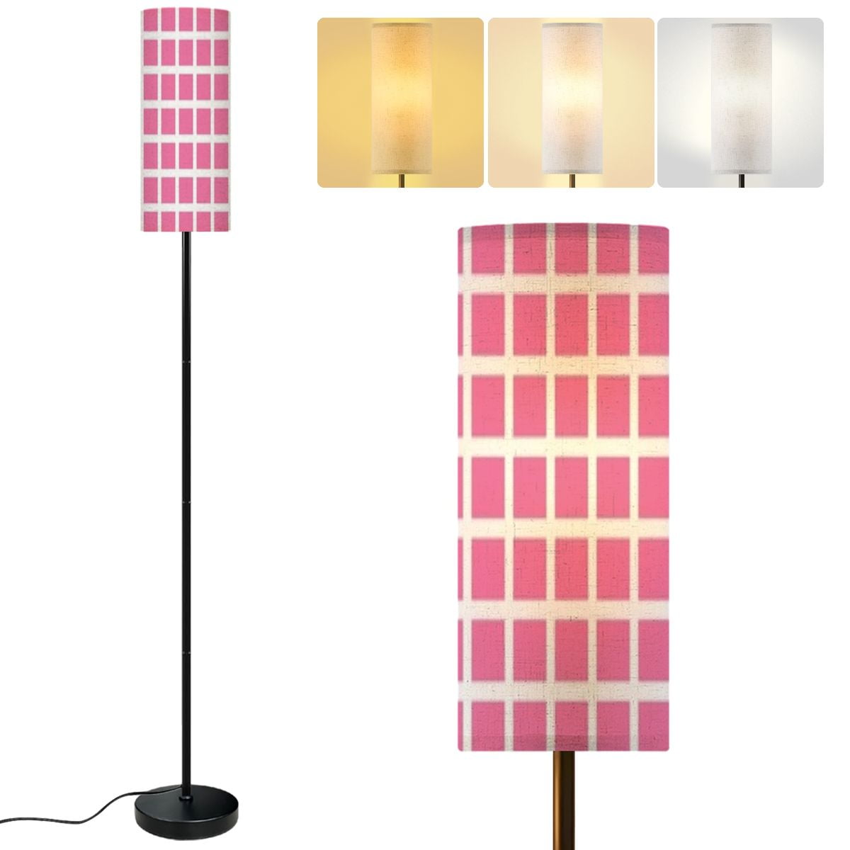 Modern Standing Floor Lamp pink gingham plaid checkered pattern for ...