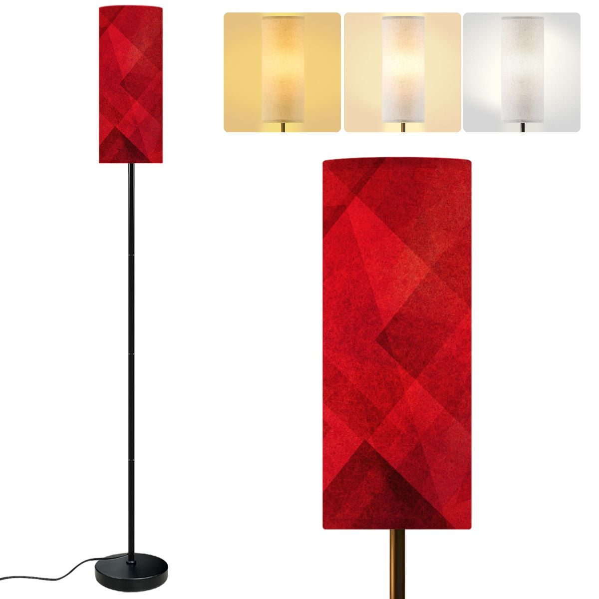 Modern Standing Floor Lamp red black abstract angled blocks squares ...