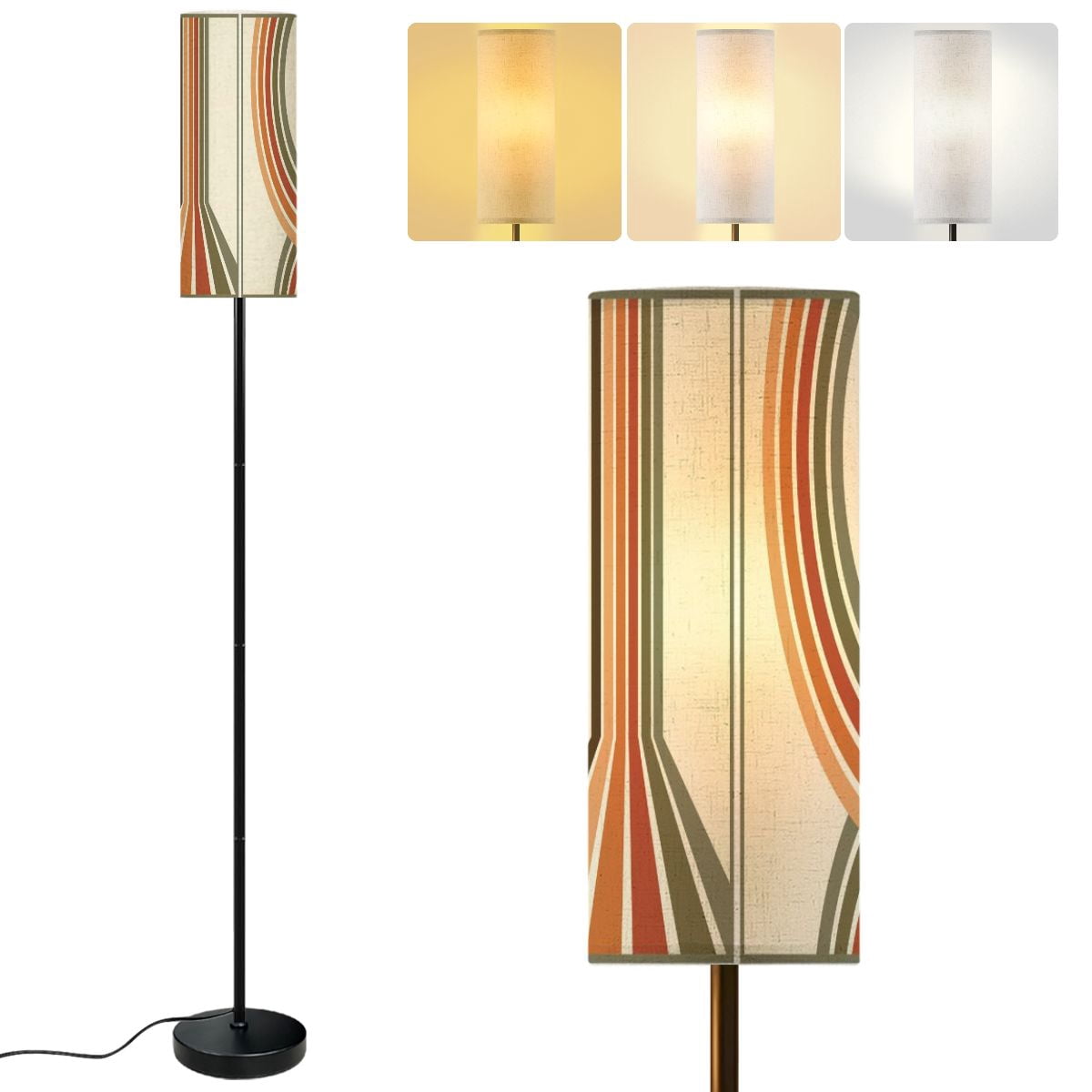 Modern Standing Floor Lamp retro vintage 70s style stripes poster lines ...