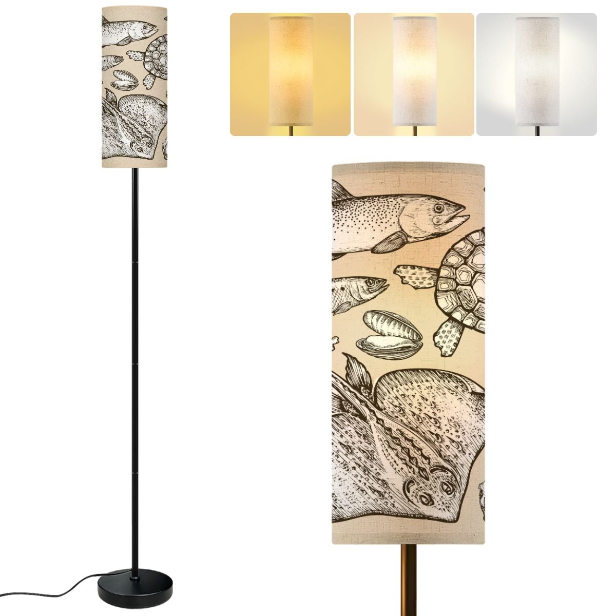 Modern Standing Floor Lamp sea animals hand drawn sketches fish trout ...