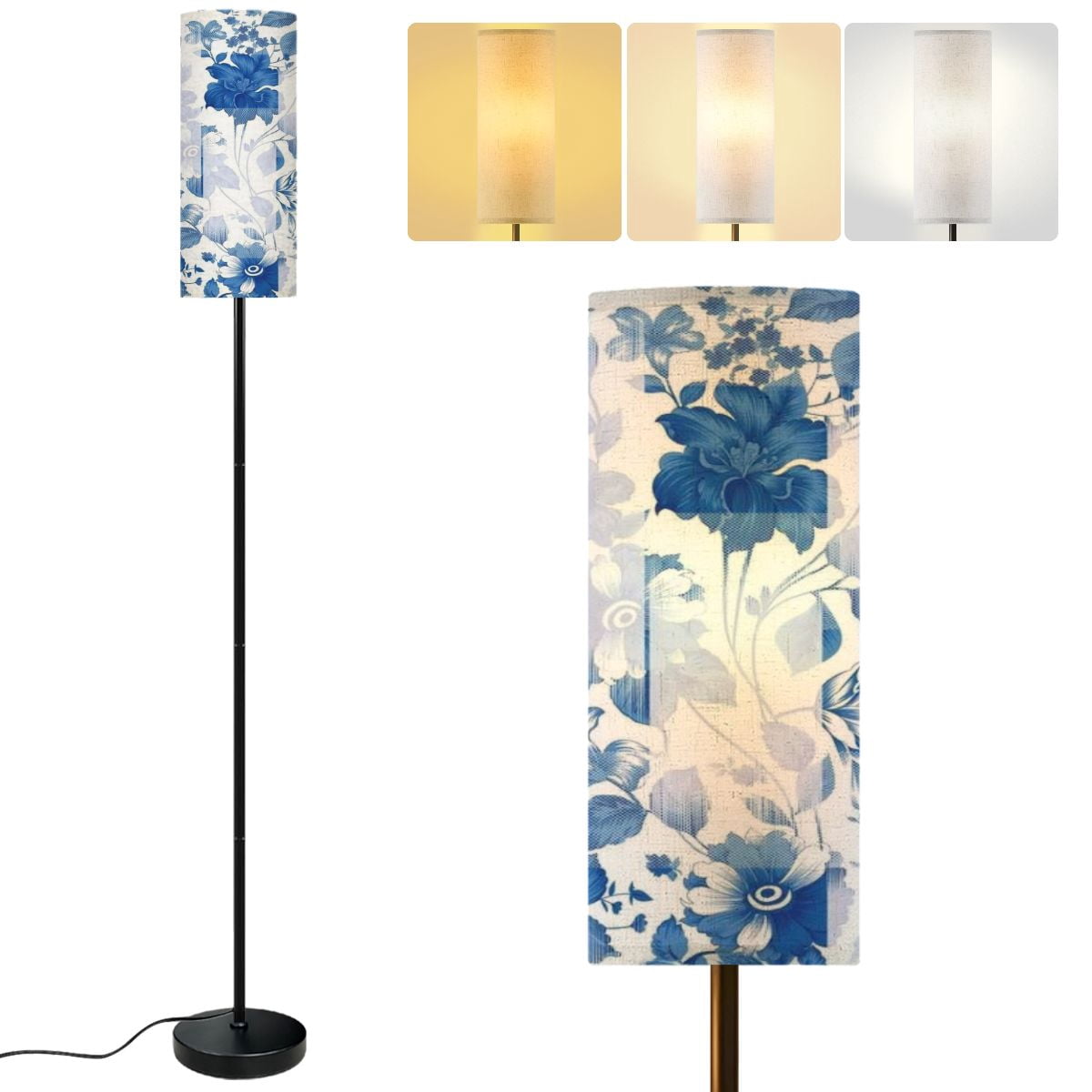 Modern Standing Floor Lamp seamless blue flower textures Dimmable Metal ...