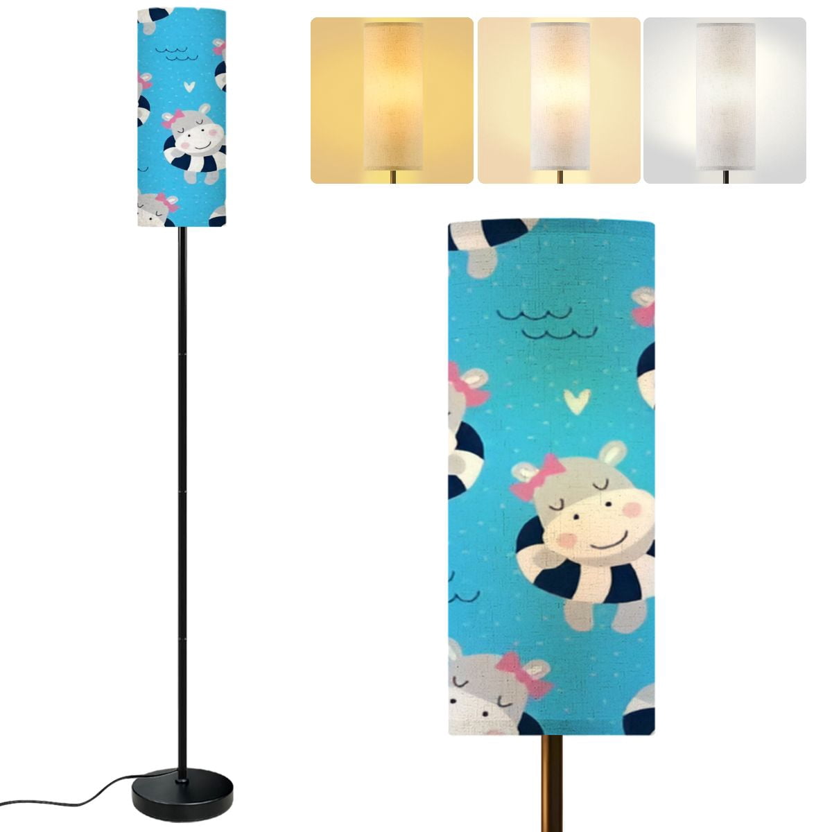 Modern Standing Floor Lamp seamless cute hippo girl beach Dimmable ...