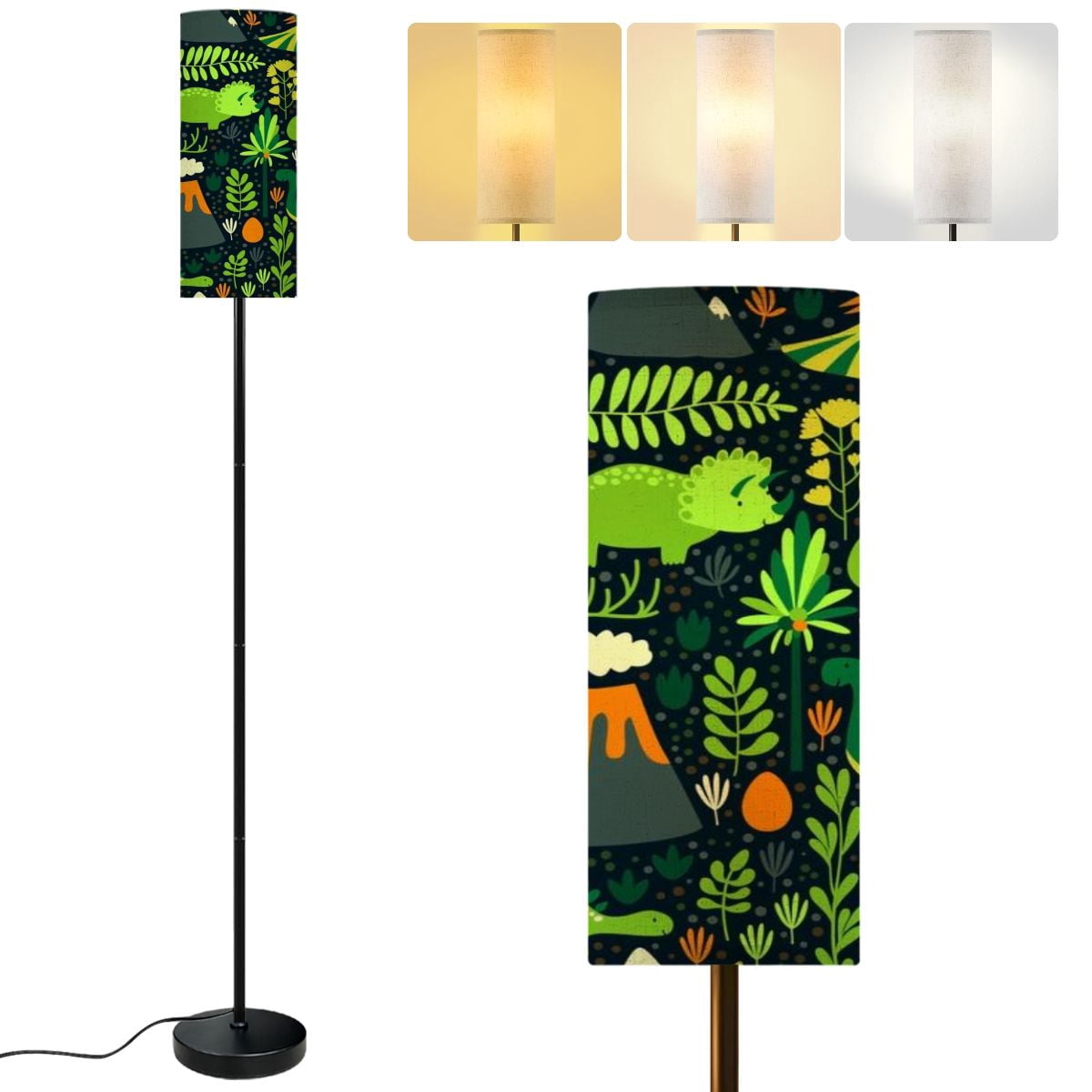 Modern Standing Floor Lamp seamless different dinosaurs floral elements ...