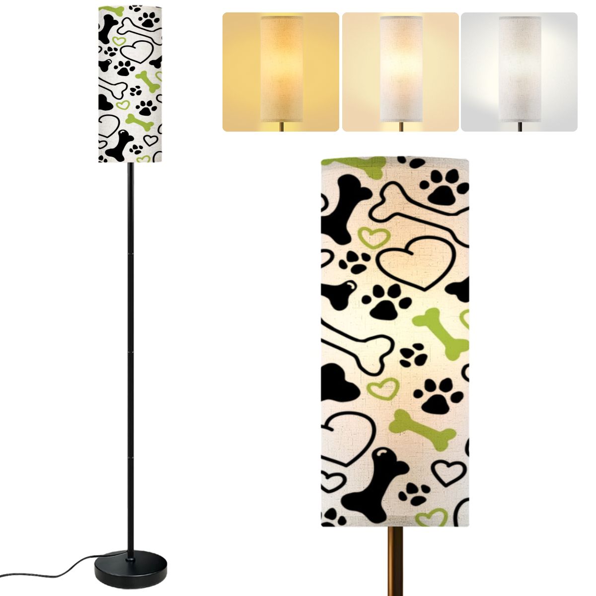Modern Standing Floor Lamp seamless flat hand drawn dog bones hearts ...