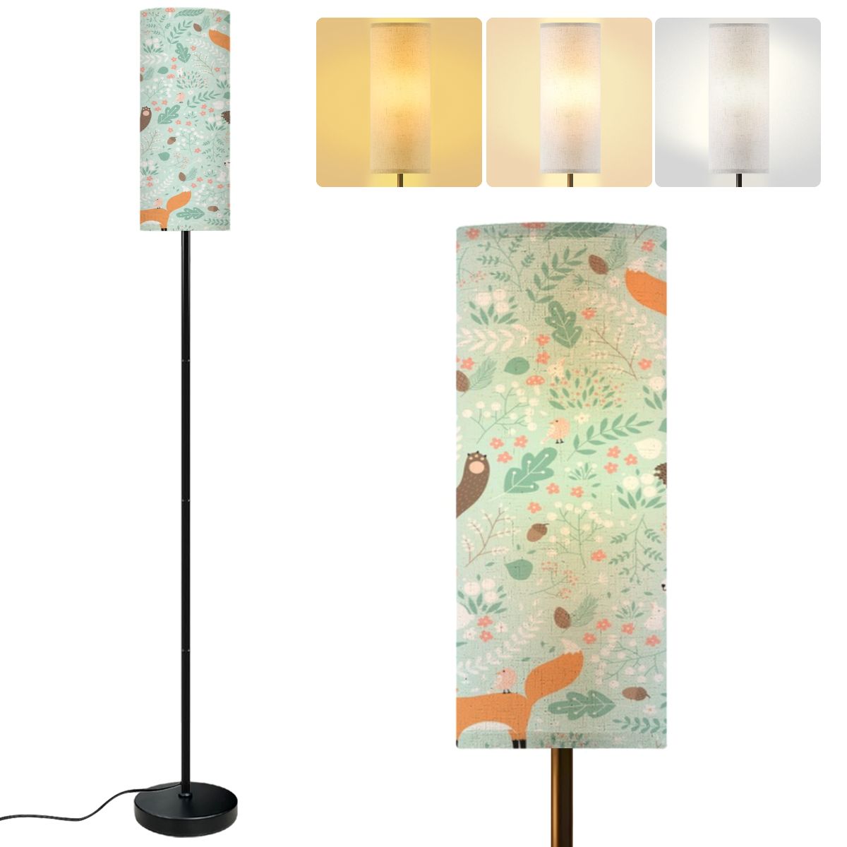 Modern Standing Floor Lamp seamless forest animals bear deer fox rabbit ...