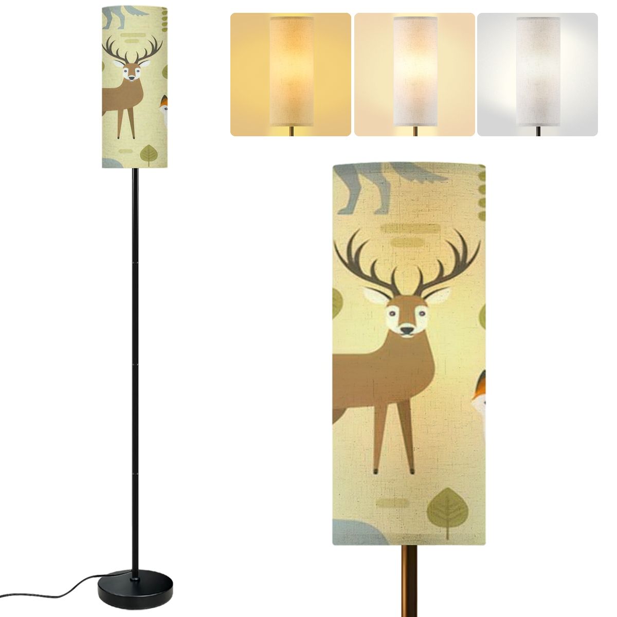 Modern Standing Floor Lamp seamless forest animals deer fox rabbit ...