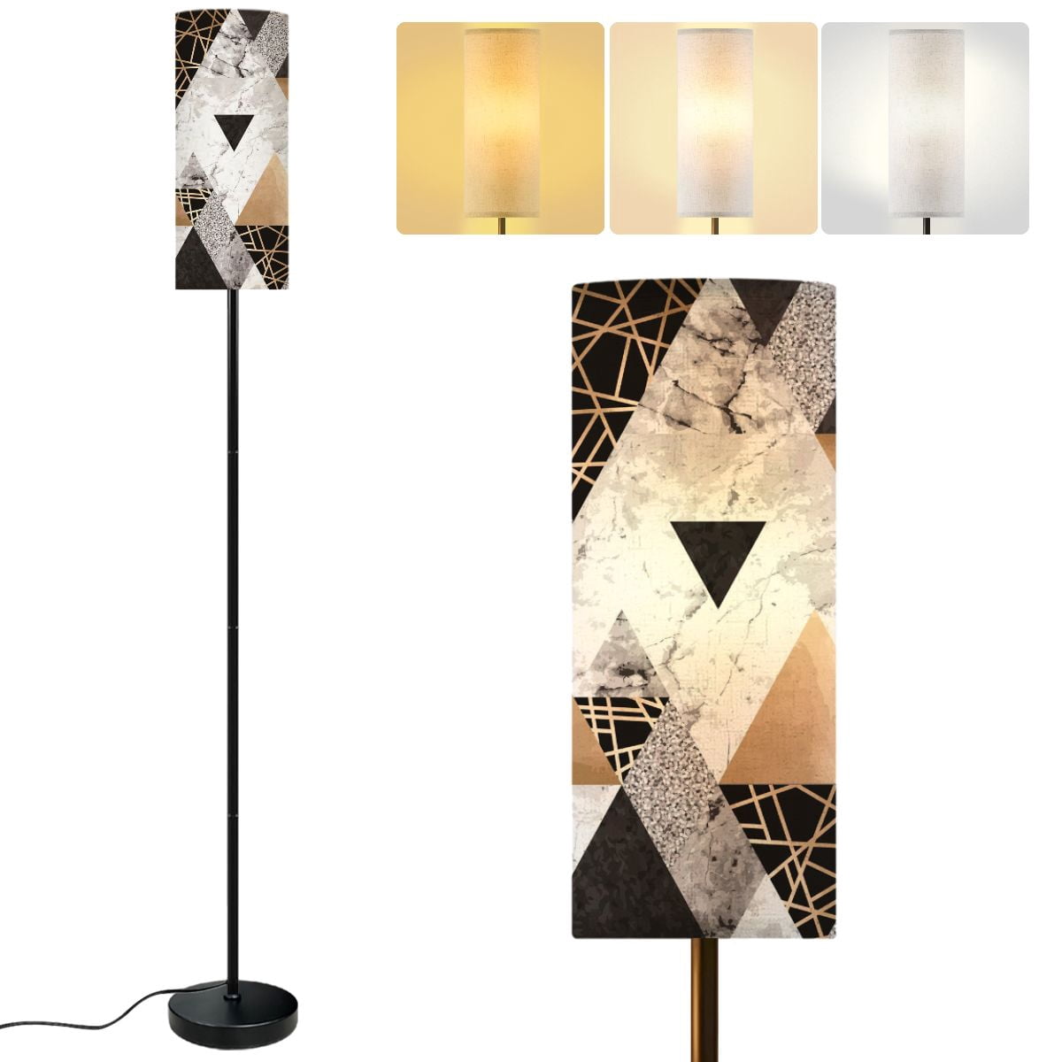 Modern Standing Floor Lamp seamless geometric pattern gold lines silver ...