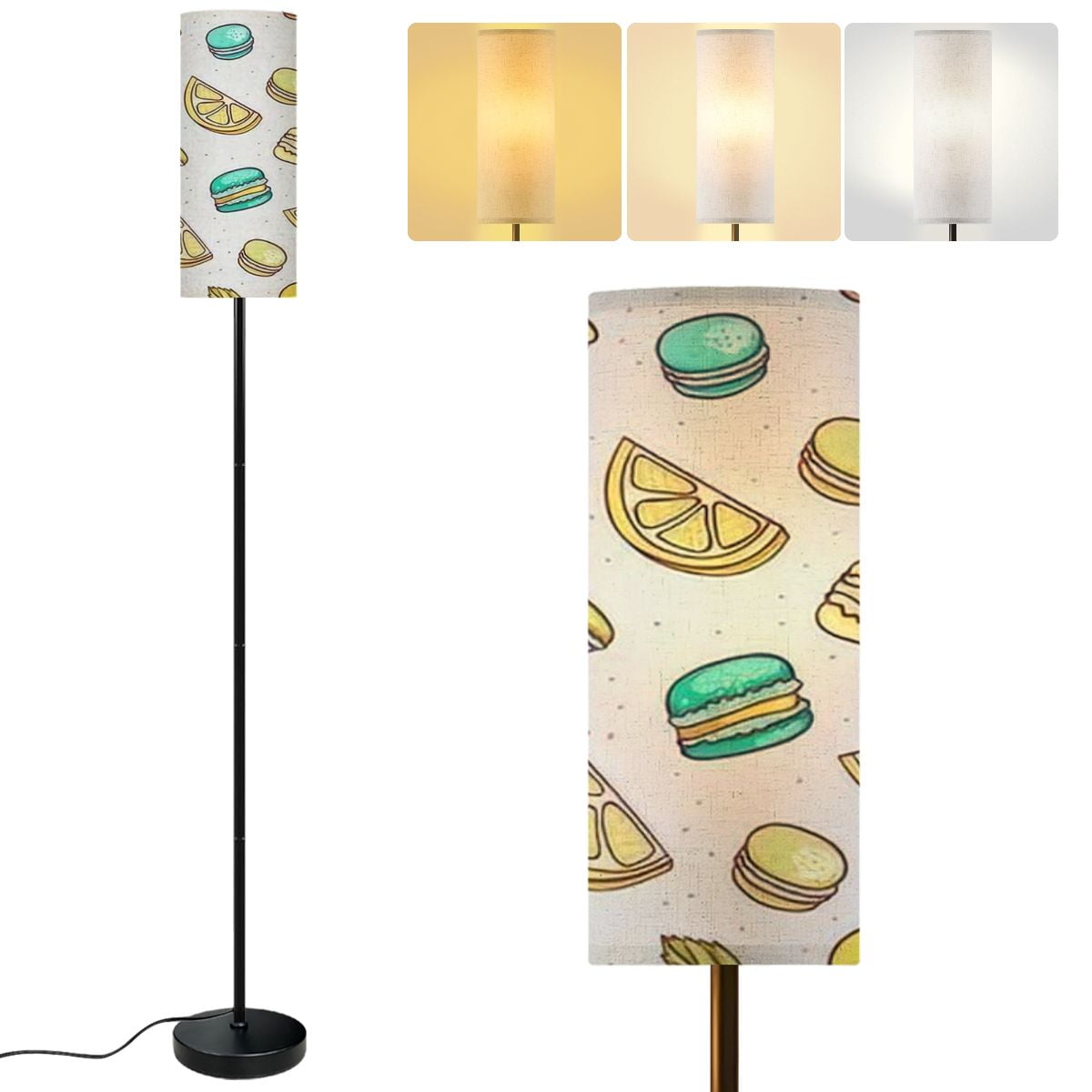 Modern Standing Floor Lamp seamless hand drawn sweets French macaroons mint lime Dimmable Metal ...