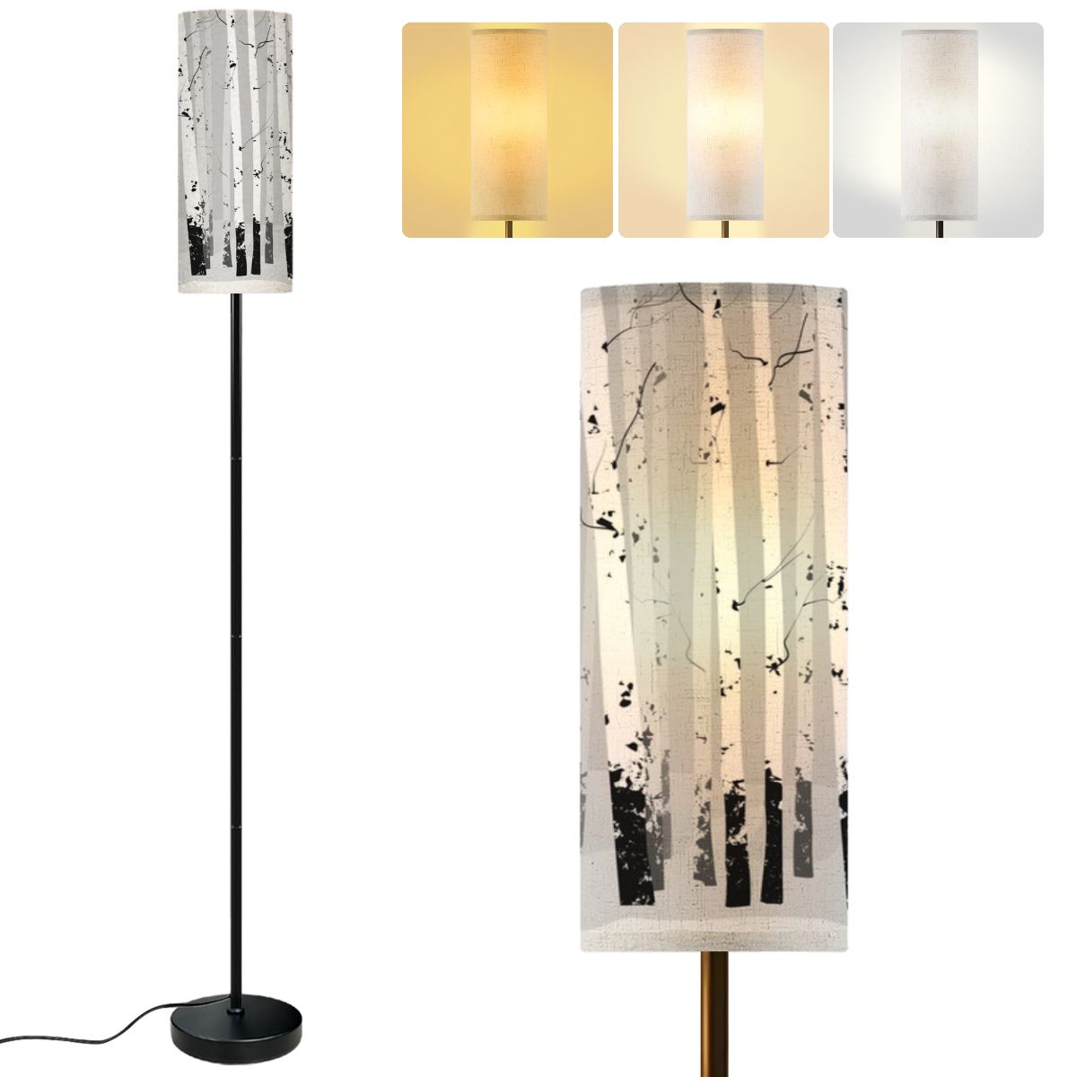 Modern Standing Floor Lamp seamless horizontal trees birches Black ...