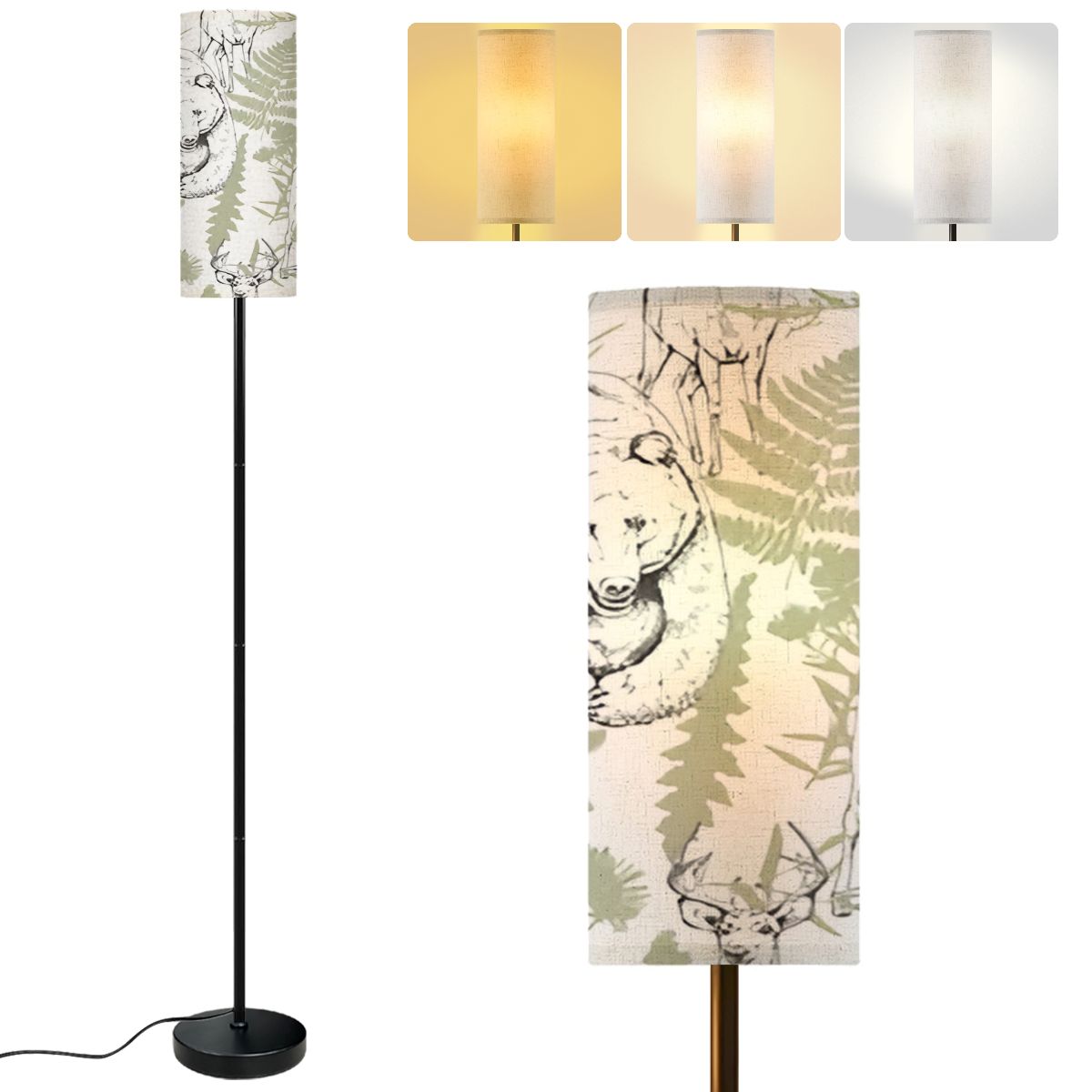 Modern Standing Floor Lamp seamless pattern Bear forest animals nature ...