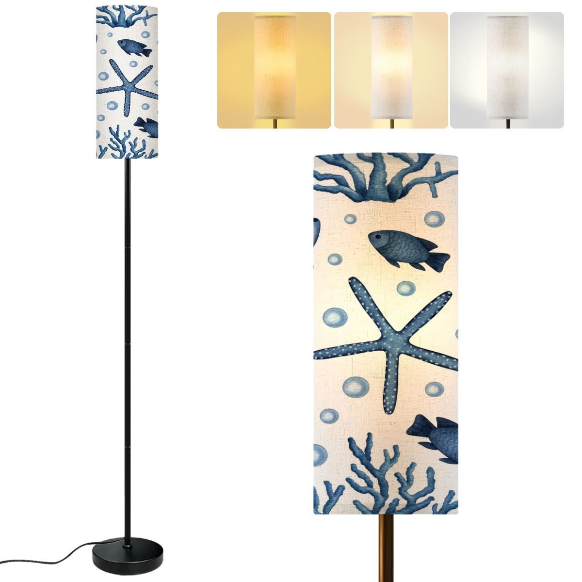 Modern Standing Floor Lamp seamless pattern Watercolor Starfish Seaweed ...