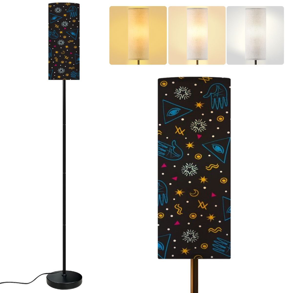 Modern Standing Floor Lamp seamless pattern colorful mystic signs eye ...