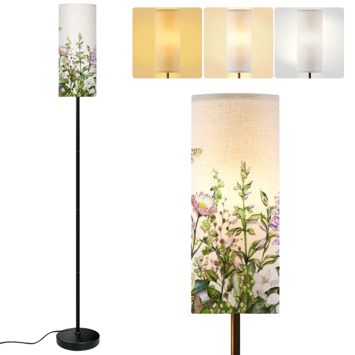 Modern Standing Floor Lamp seamless rim Border Herbs wild flowers ...