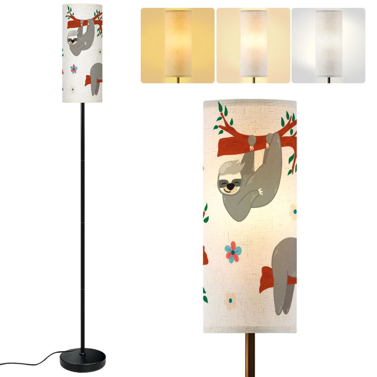 Modern Standing Floor Lamp set cute sloths tree cute animal cartoon ...