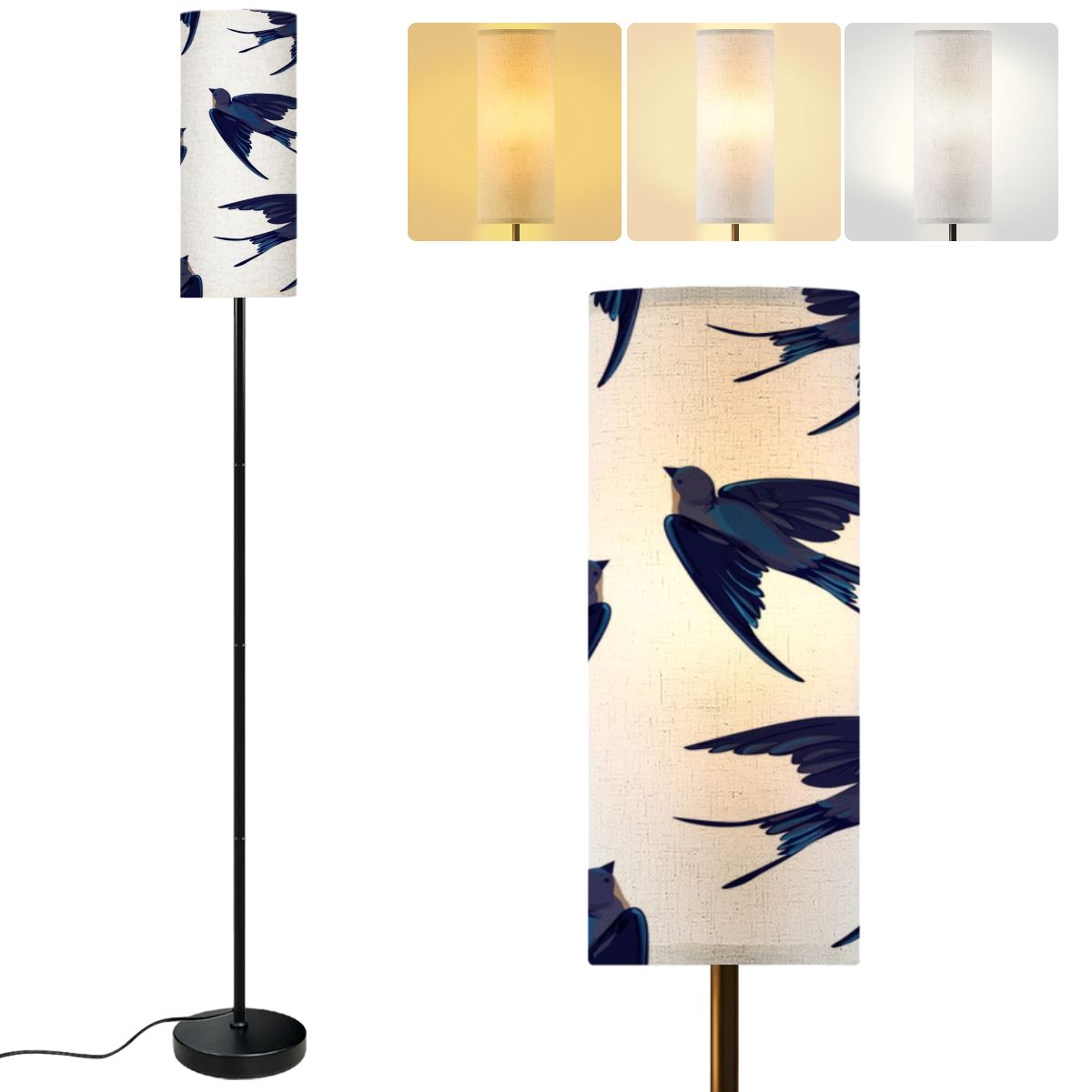 Modern Standing Floor Lamp spring birds seamless pattern swallow ...