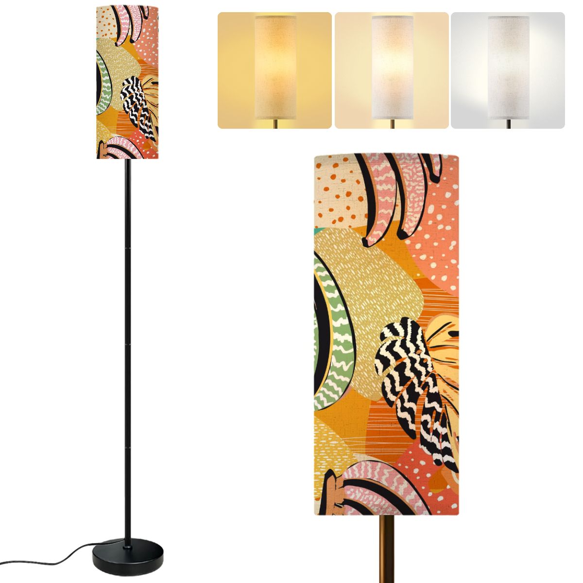 Modern Standing Floor Lamp tropical multicolored hand drawn elements ...