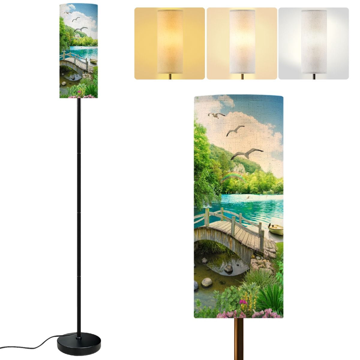 Modern Standing Floor Lamp tropical view waterfall lake bird white ...