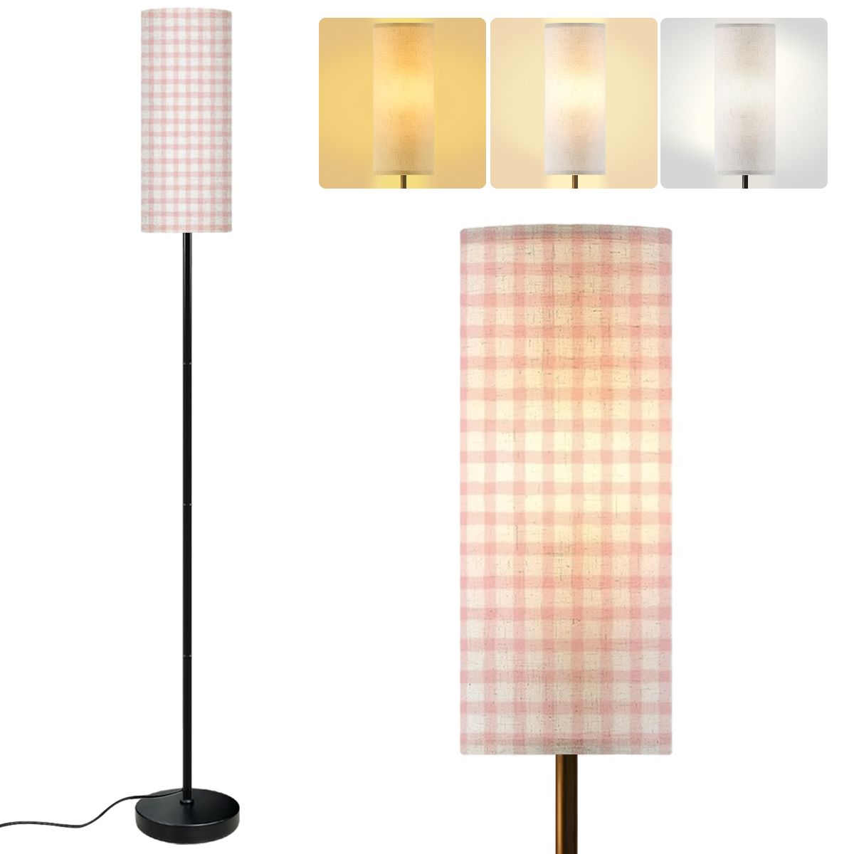 Modern Standing Floor Lamp watercolor paint brush style pink plaid ...