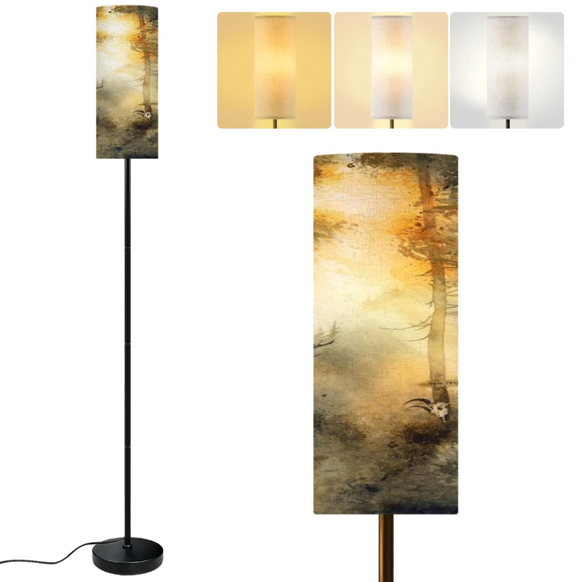 Modern Standing Floor Lamp watercolor painting depicting serene forest ...