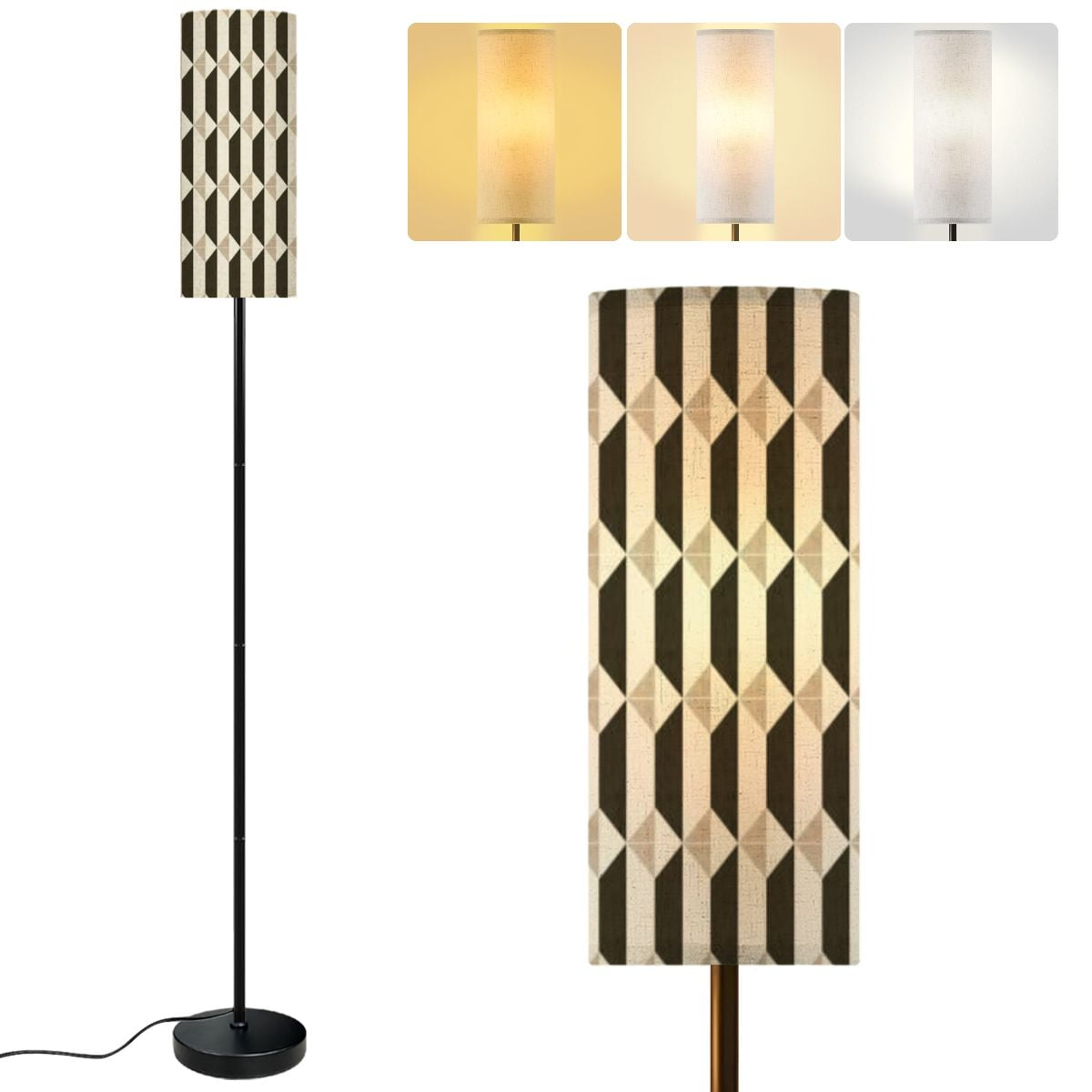 Modern Standing Floor Lamp white beige brown black square wall tiles ...