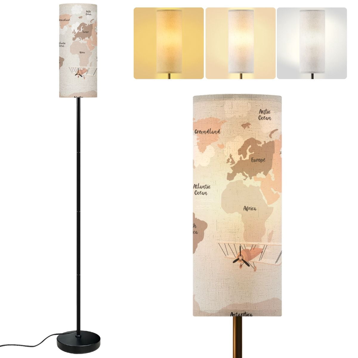 Modern Standing Floor Lamp world map for kids cute cartoon planes air ...