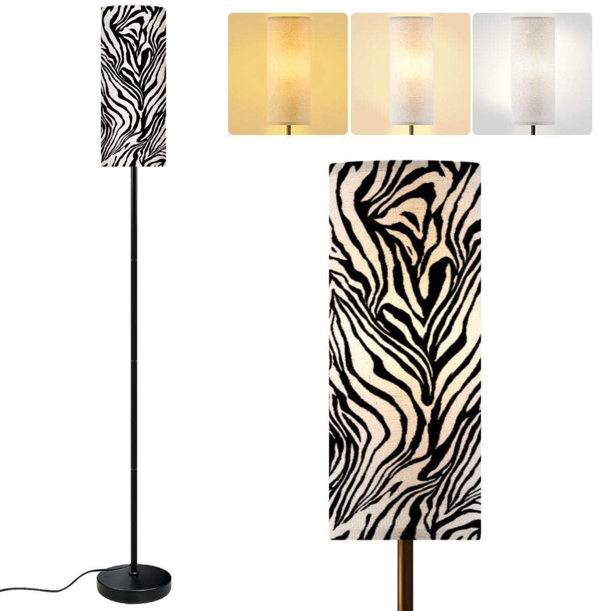 Modern Standing Floor Lamp zebra animal skin seamless pattern Dimmable ...
