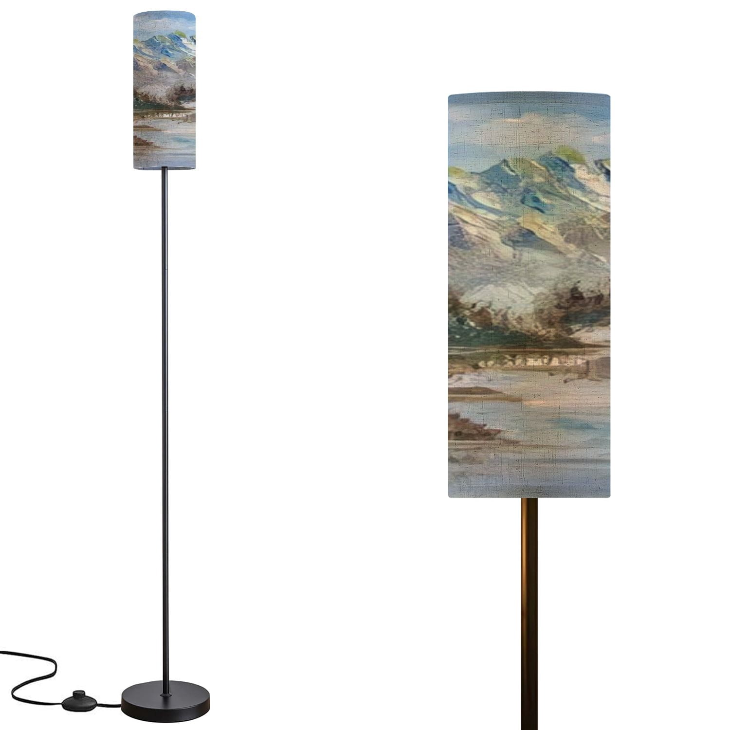 Modern Standing Lamps Mountain landscape forest lake oil Dimmable Floor ...