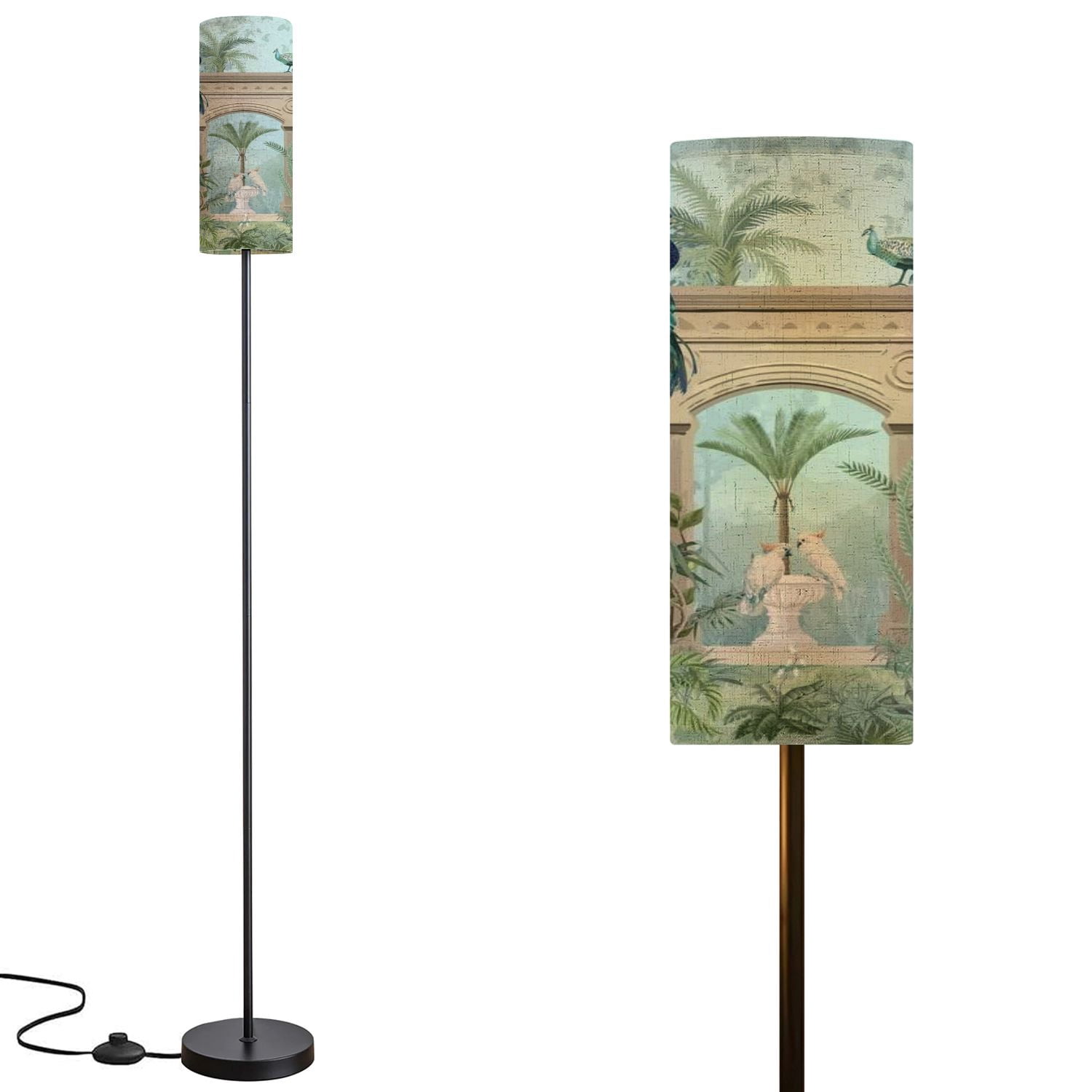 Modern Standing Lamps Mughal arch birds watercolor Dimmable Floor Lamp ...