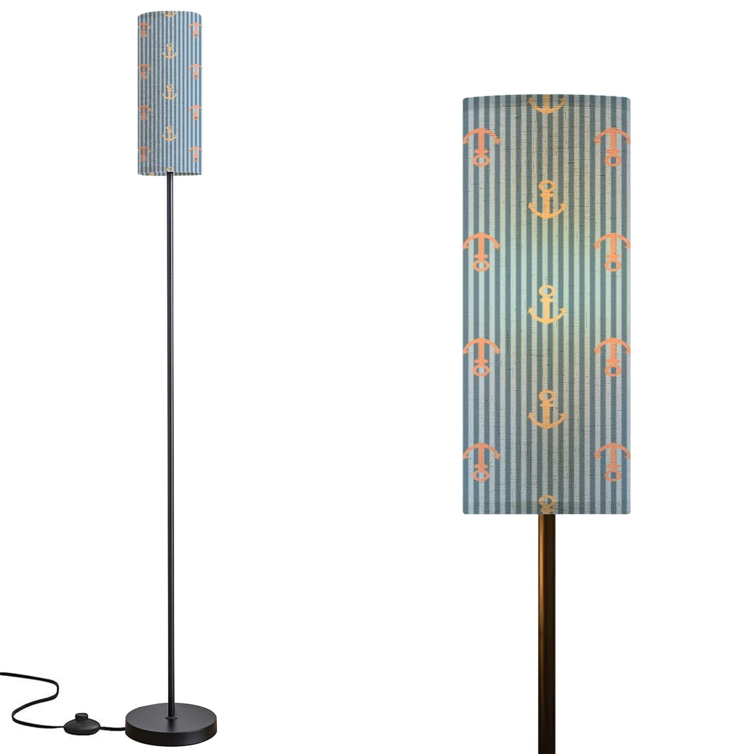Modern Standing Lamps Nautical seamless pattern Anchor striped Dimmable Floor Lamp Metal Pole ...