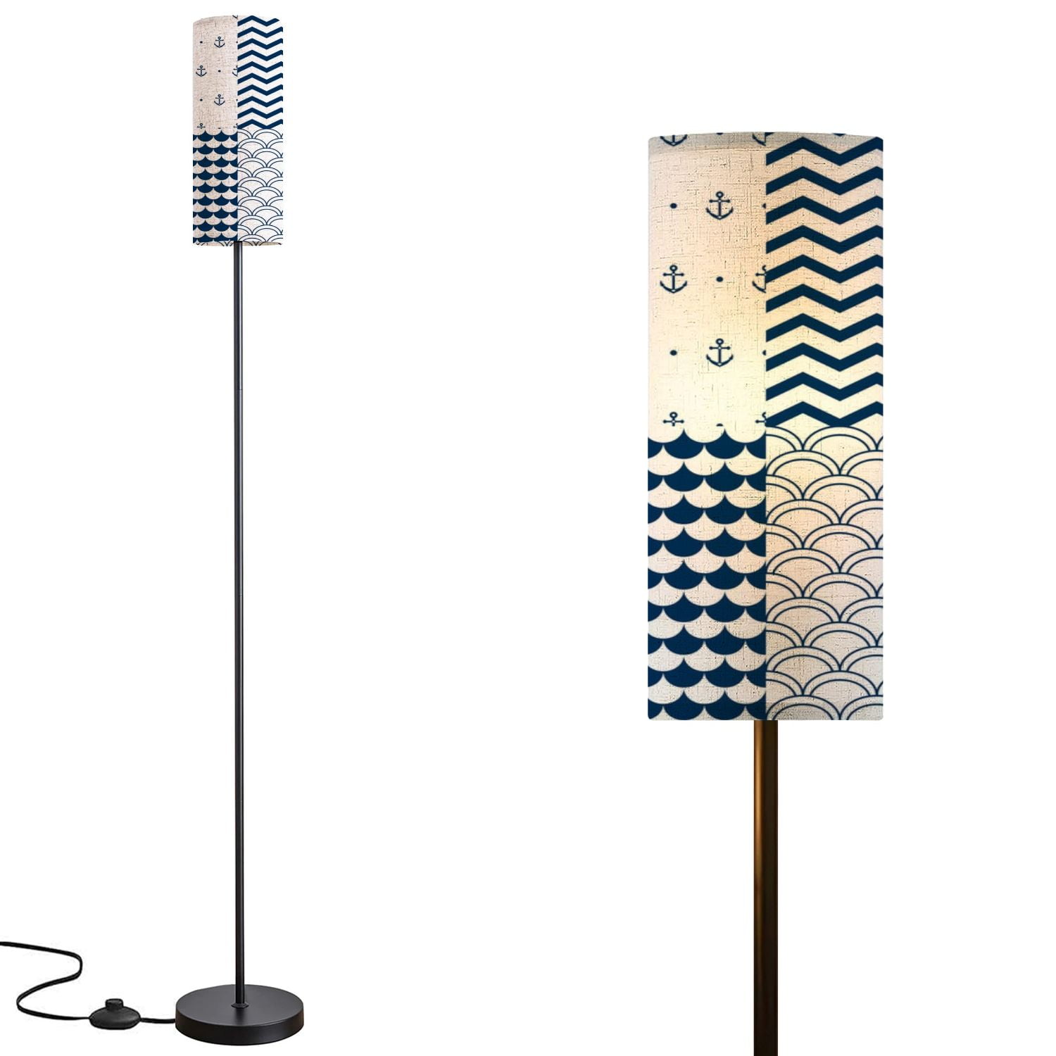 Modern Standing Lamps Navy seamless patterns set scallop waves anchors ...