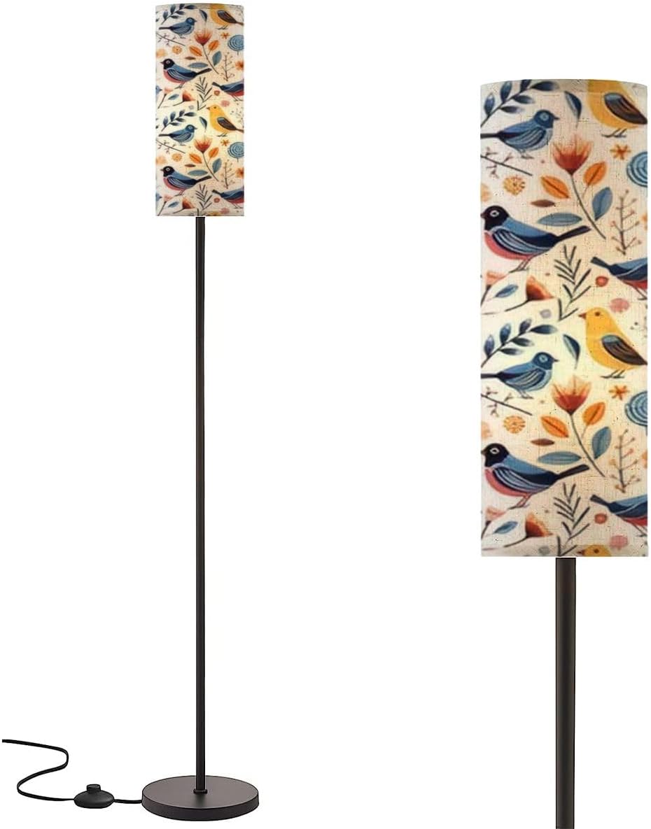 Modern Standing Lamps Pattern Birds Floral Doodle Watercolor Hand Drawn ...