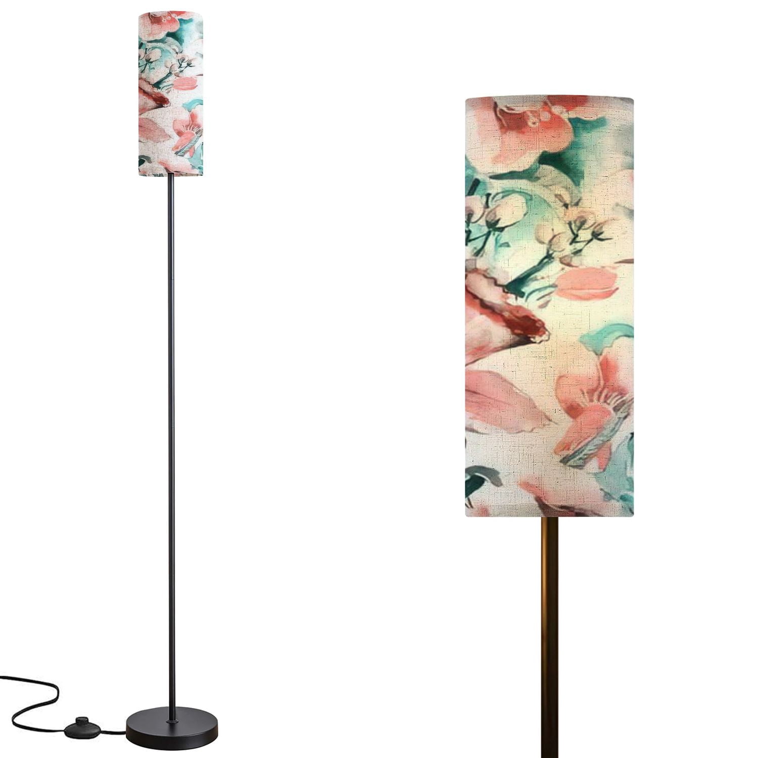 Modern Standing Lamps Seamless Spring Flowers Watercolor Dimmable Floor ...