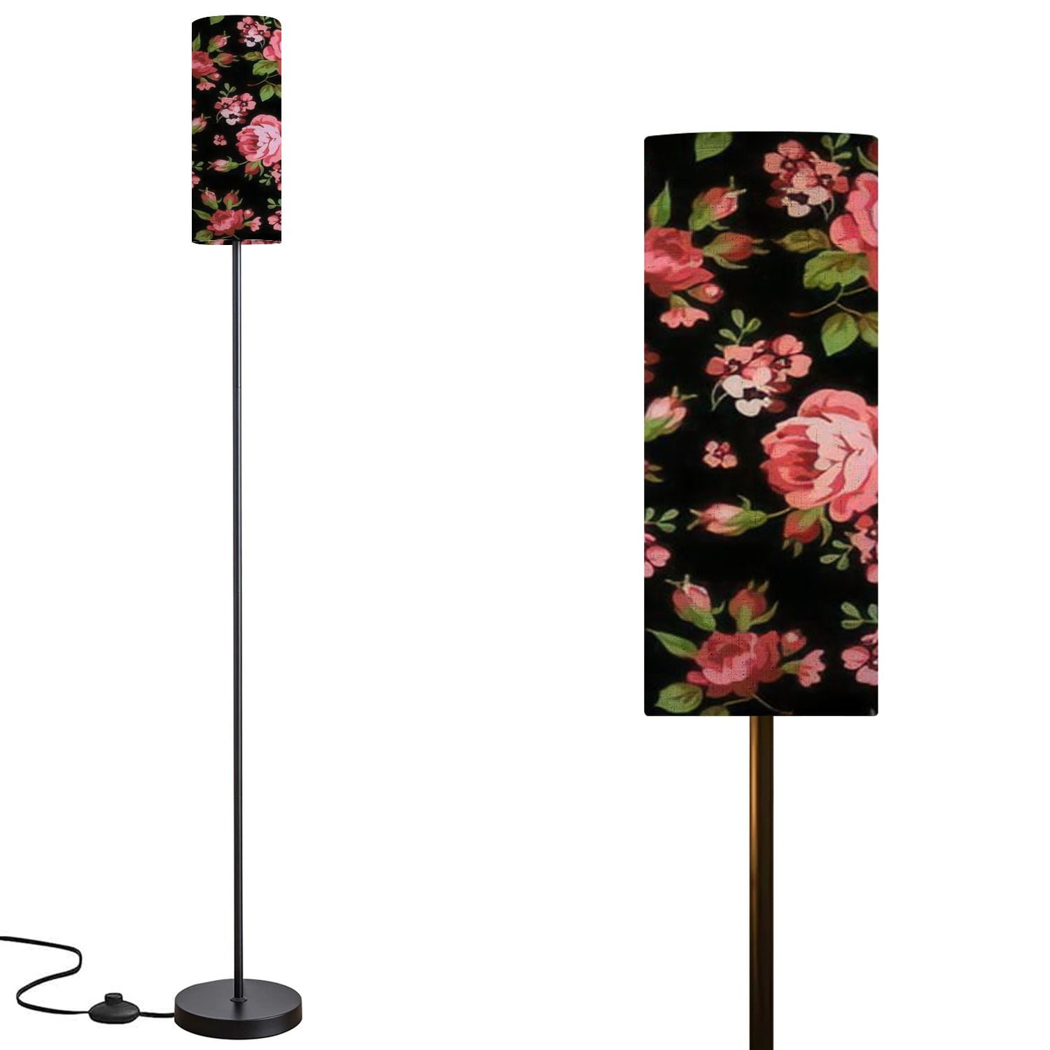 Modern Standing Lamps Seamless floral pattern red roses black Dimmable ...