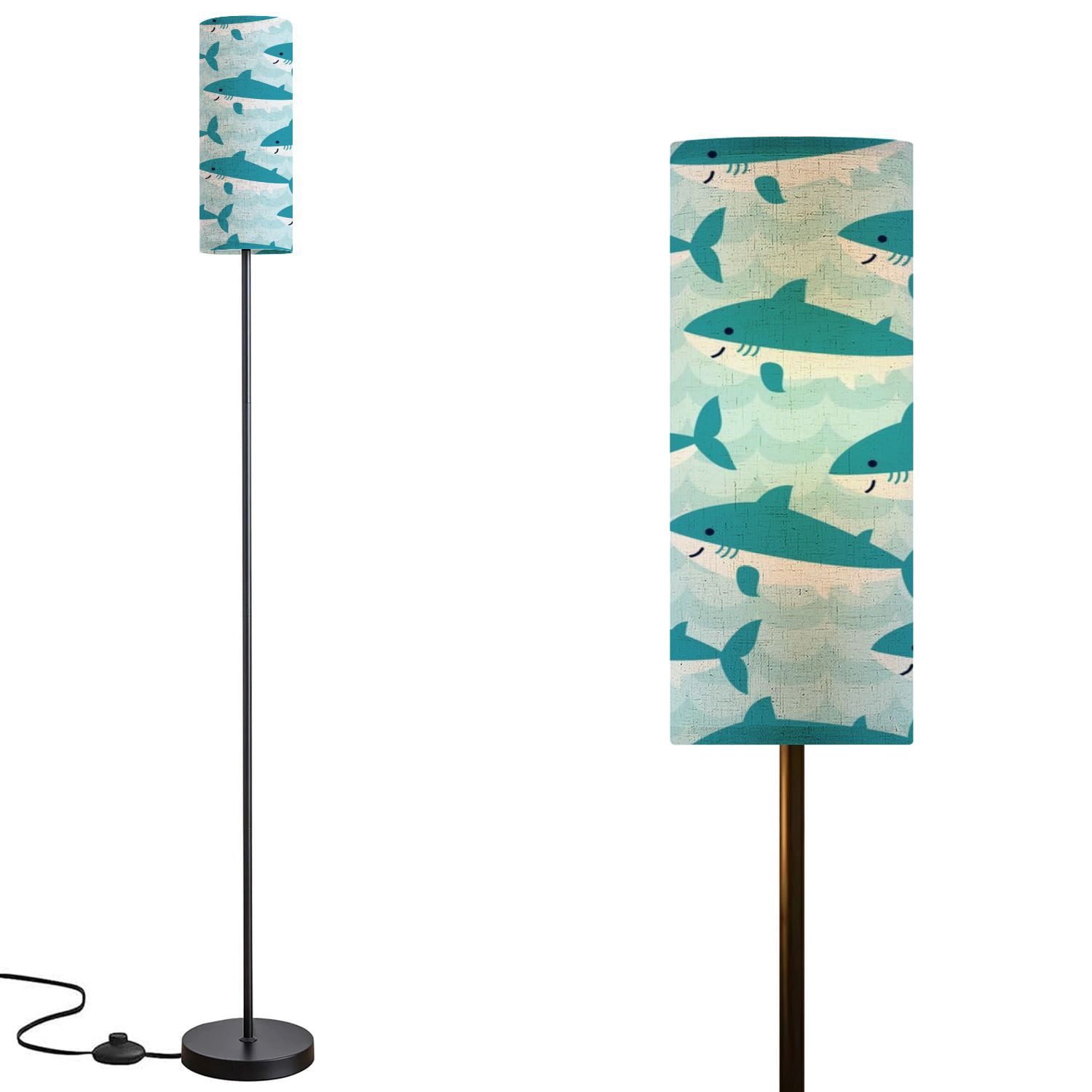 Modern Standing Lamps Seamless pattern flock cute cartoon sharks blue ...