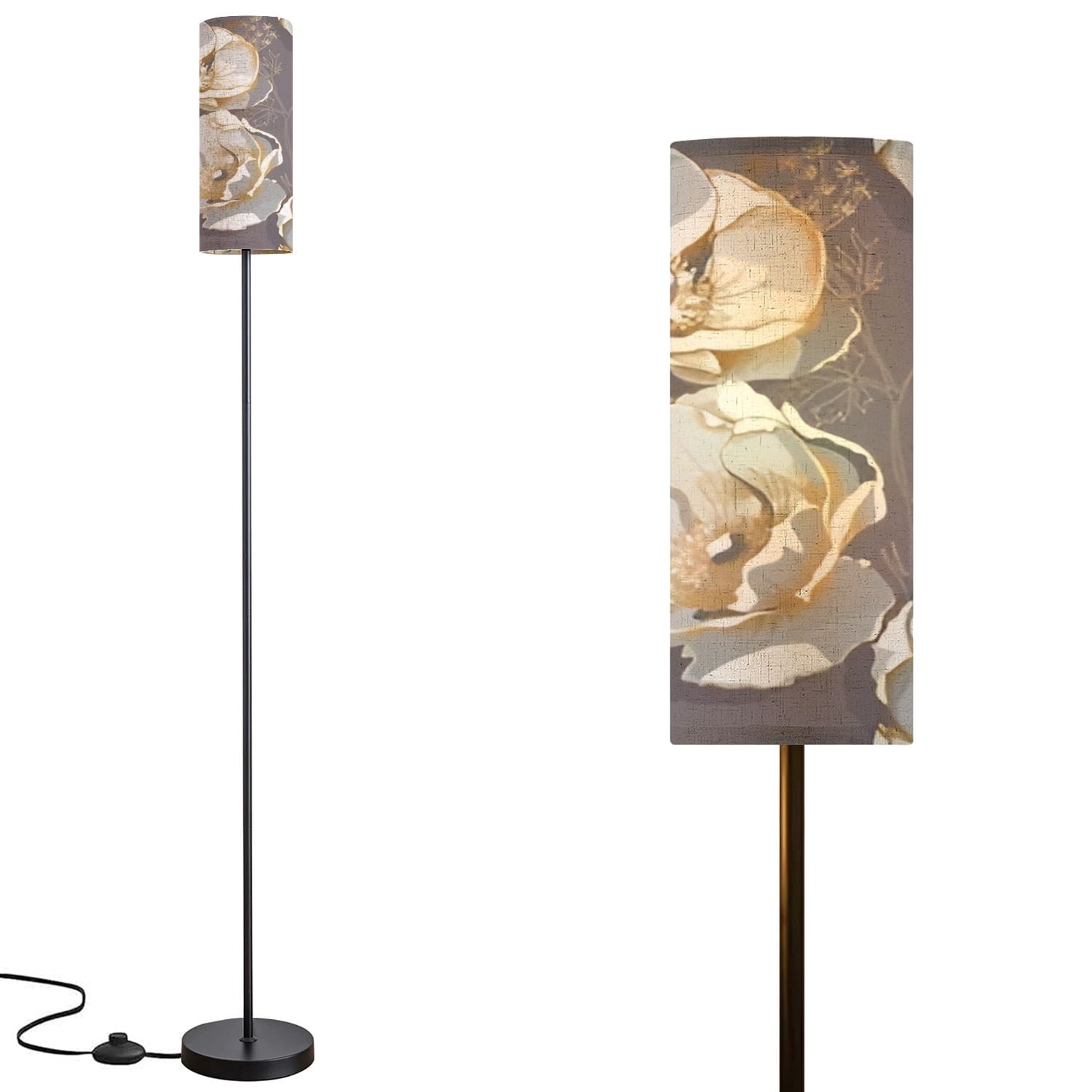 Modern Standing Lamps Seamless pattern gold Anemone flowers gray ...
