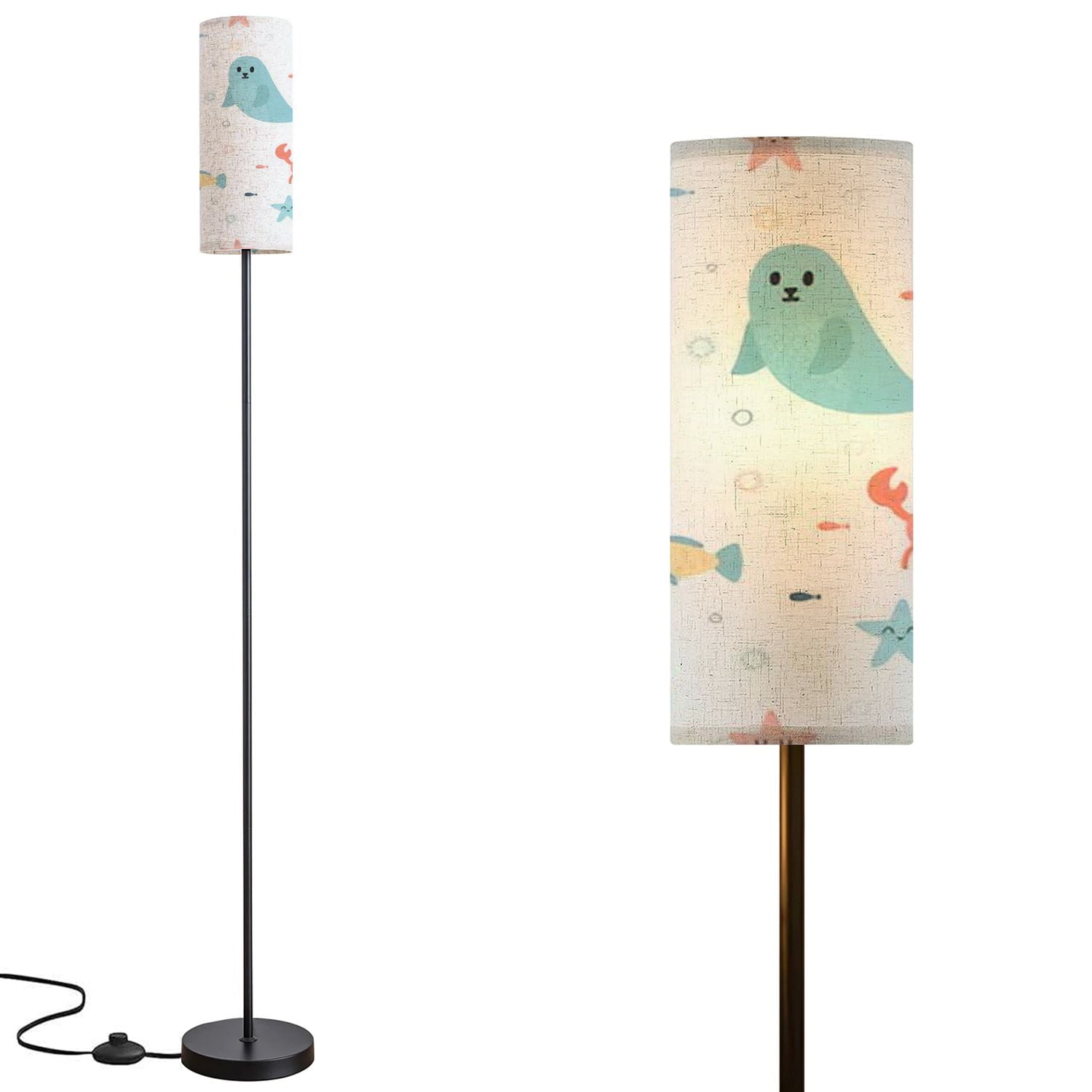 Modern Standing Lamps Seamless pattern sea animals Fish jellyfish ...