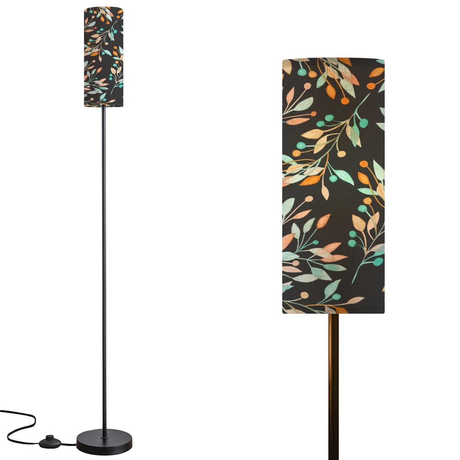 Modern Standing Lamps Seamless pattern watercolor mint orange leaves ...